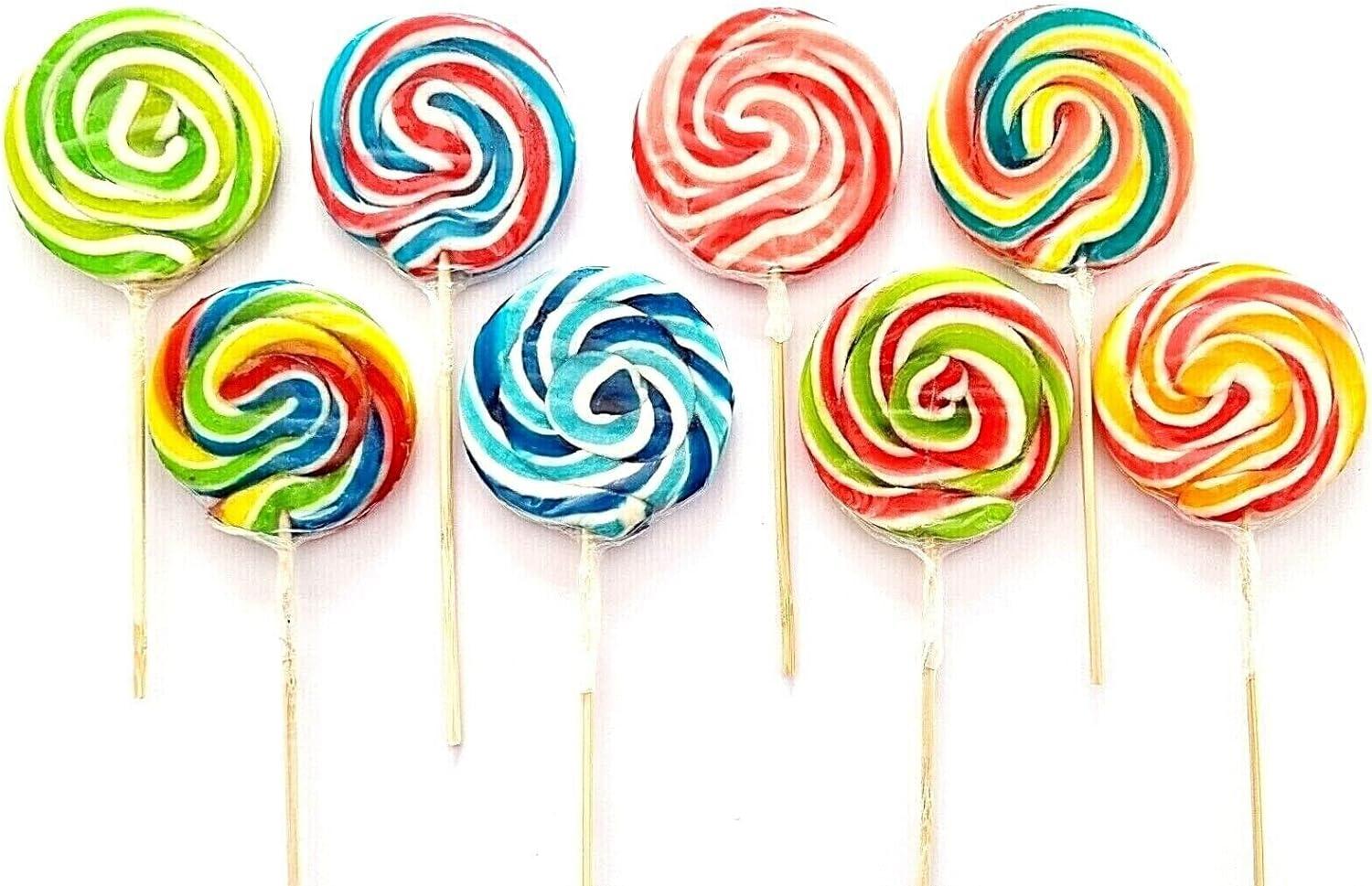 Lollipops 25 x 30g Rainbow Swirly Round Lollies. Kids Party Bags Sweets ...