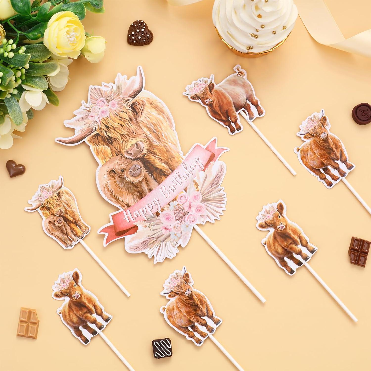 Highland Cow Birthday Party Decorations Girl 25pcs Highland Cow Cake ...