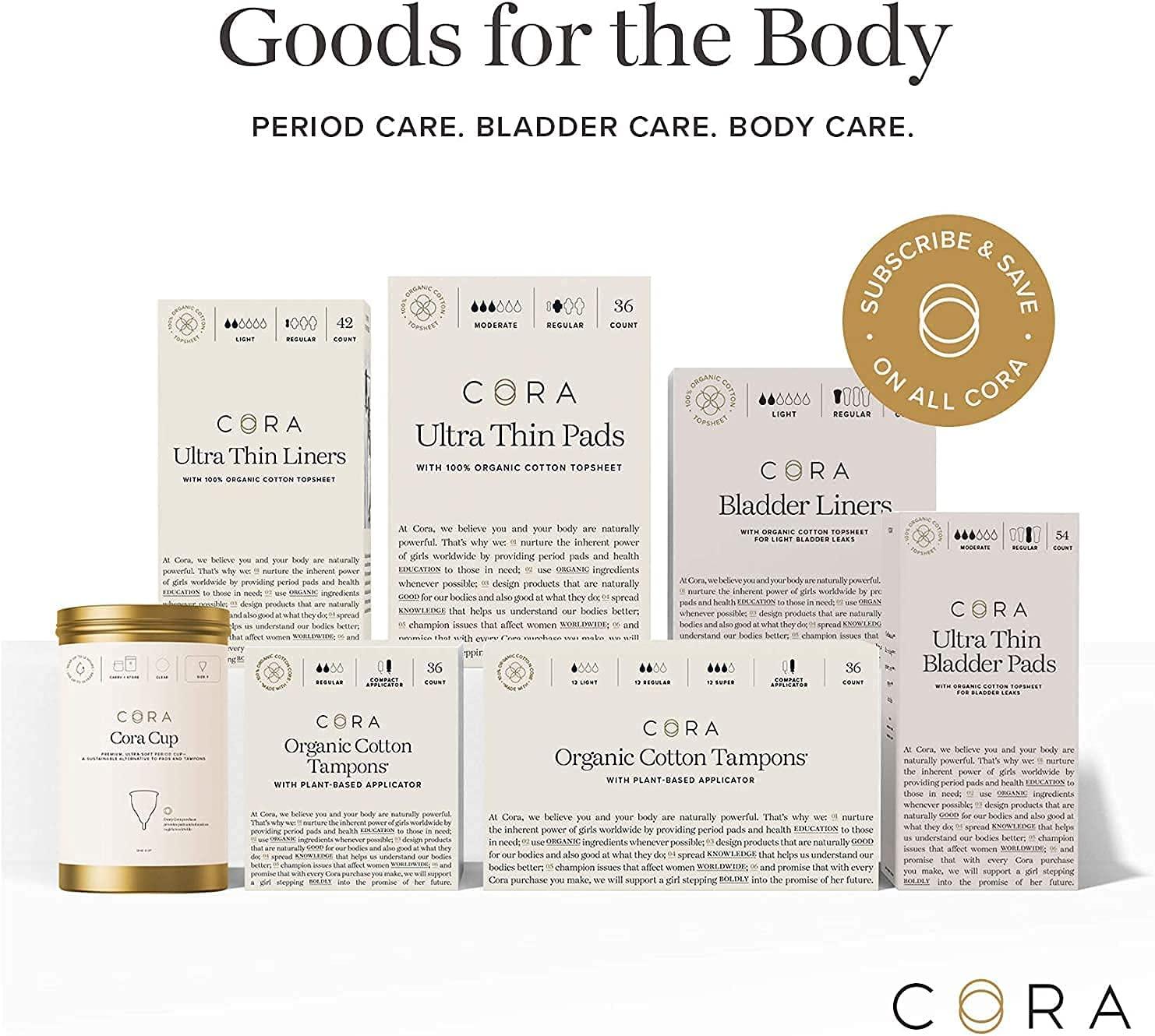 Cora Organic Ultra Thin Period Pads with Wings - Super Absorbency | 100 ...
