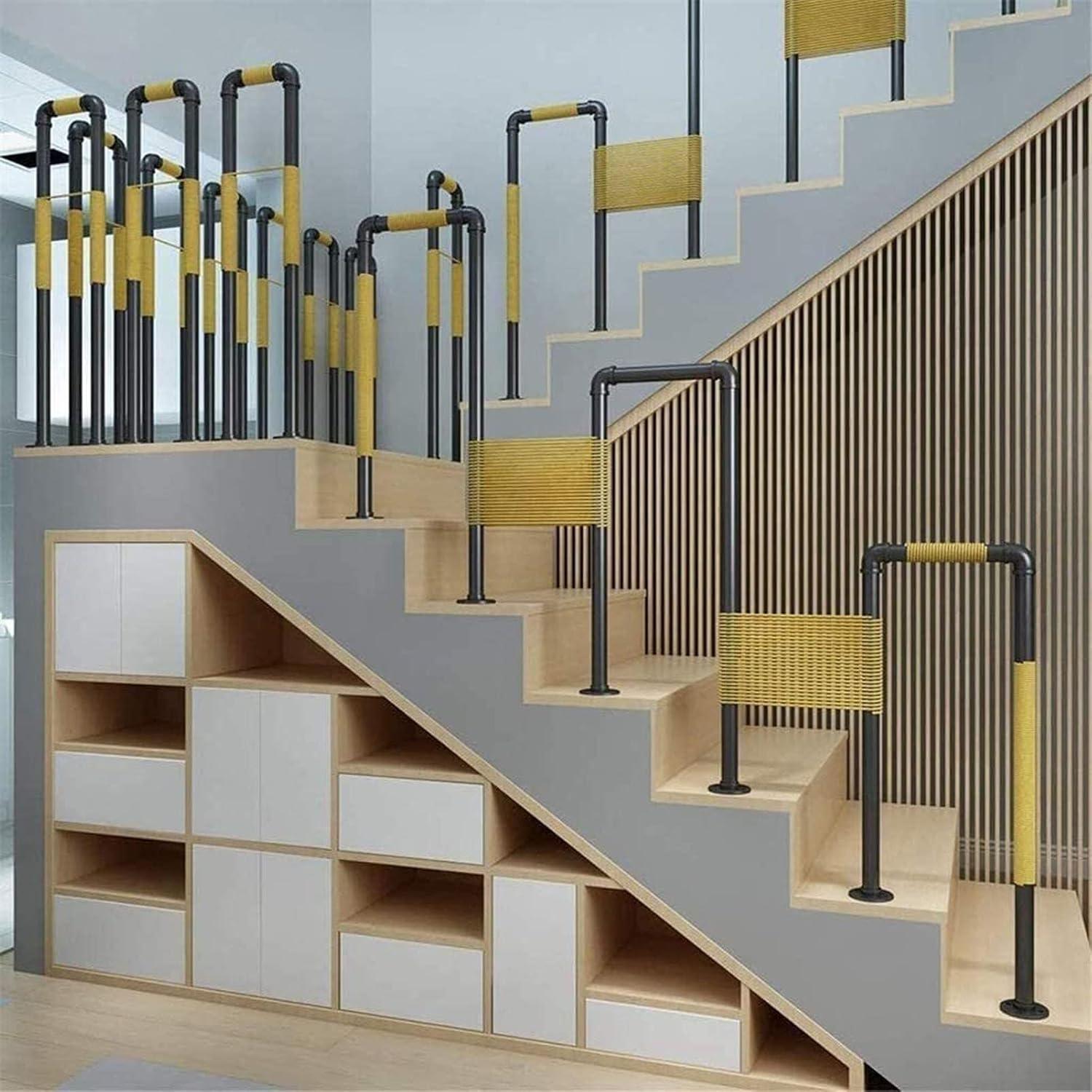 Railings Matte Black 2-Step Staircase Handrails Wrought Iron Stair Rail ...