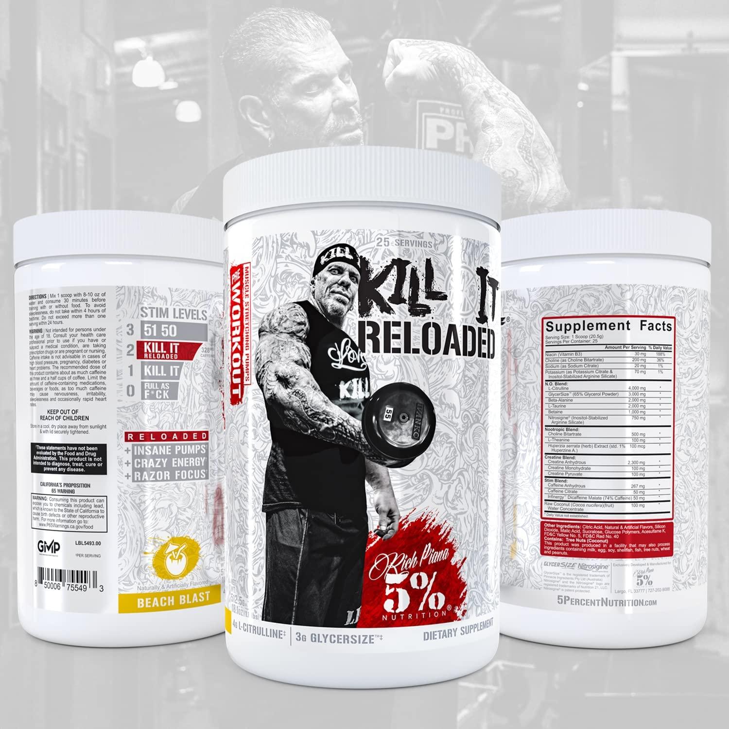 Rich Piana 5% Nutrition Kill It Reloaded Pre-Workout Beach Blast ...