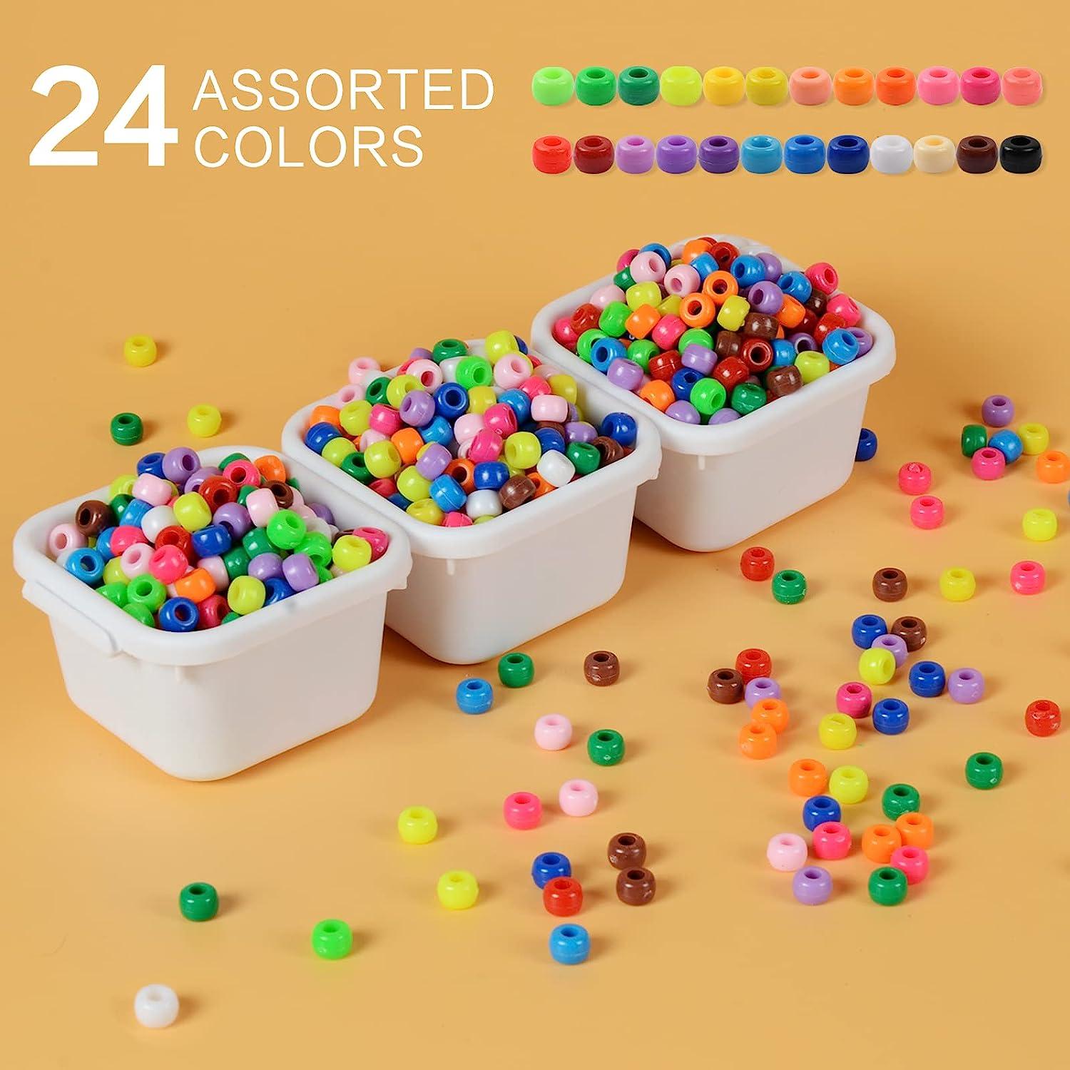 Pony Beads Set - 3600 Pcs 6x9mm Multi-Colored Plastic Craft Beads Bulk ...
