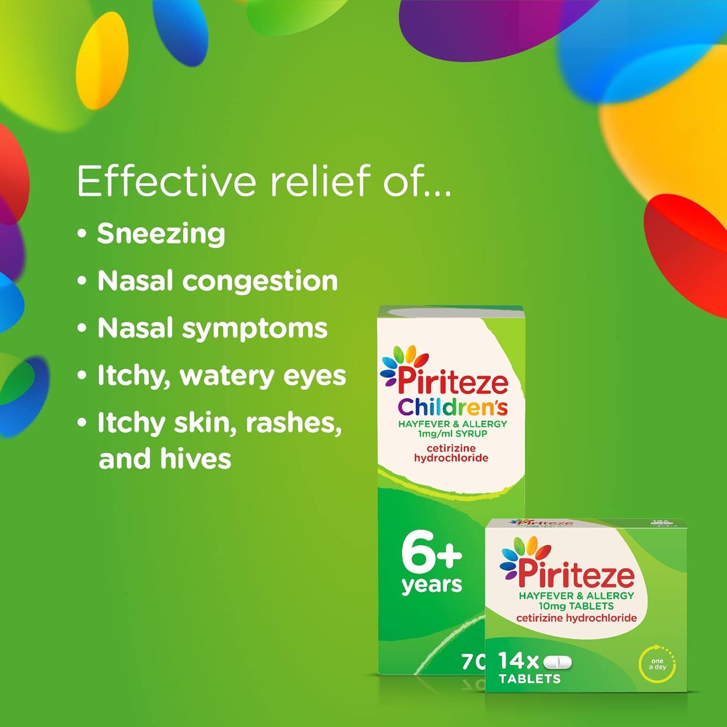 Piriteze Kids Allergy Relief Syrup 70ml - Fast-Acting Antihistamine for ...