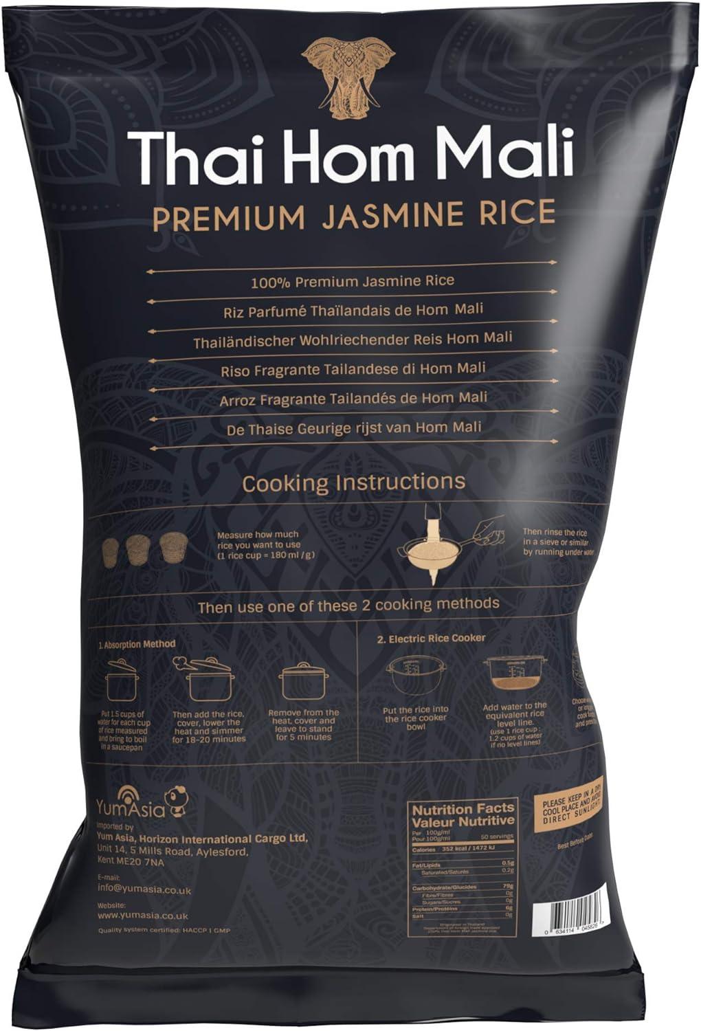 Yum Asia Thai HOM Mali Premium Jasmine White Rice - 5kg: Authentic Thai Rice for Cooking & Meal ...