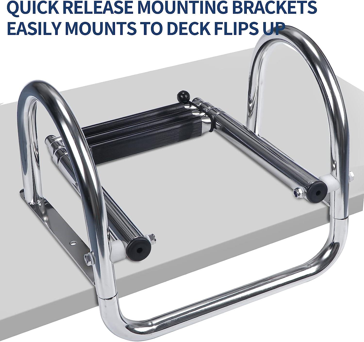 Marinebaby Stainless Steel 3-Step Pontoon Boat Ladder | Folding ...