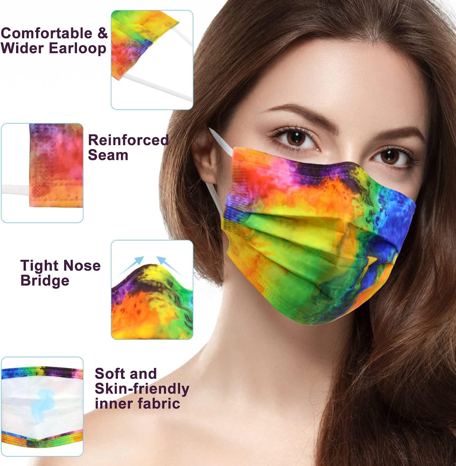 Individually Wrapped Tie Dye Disposable Face Masks - Breathable Design ...