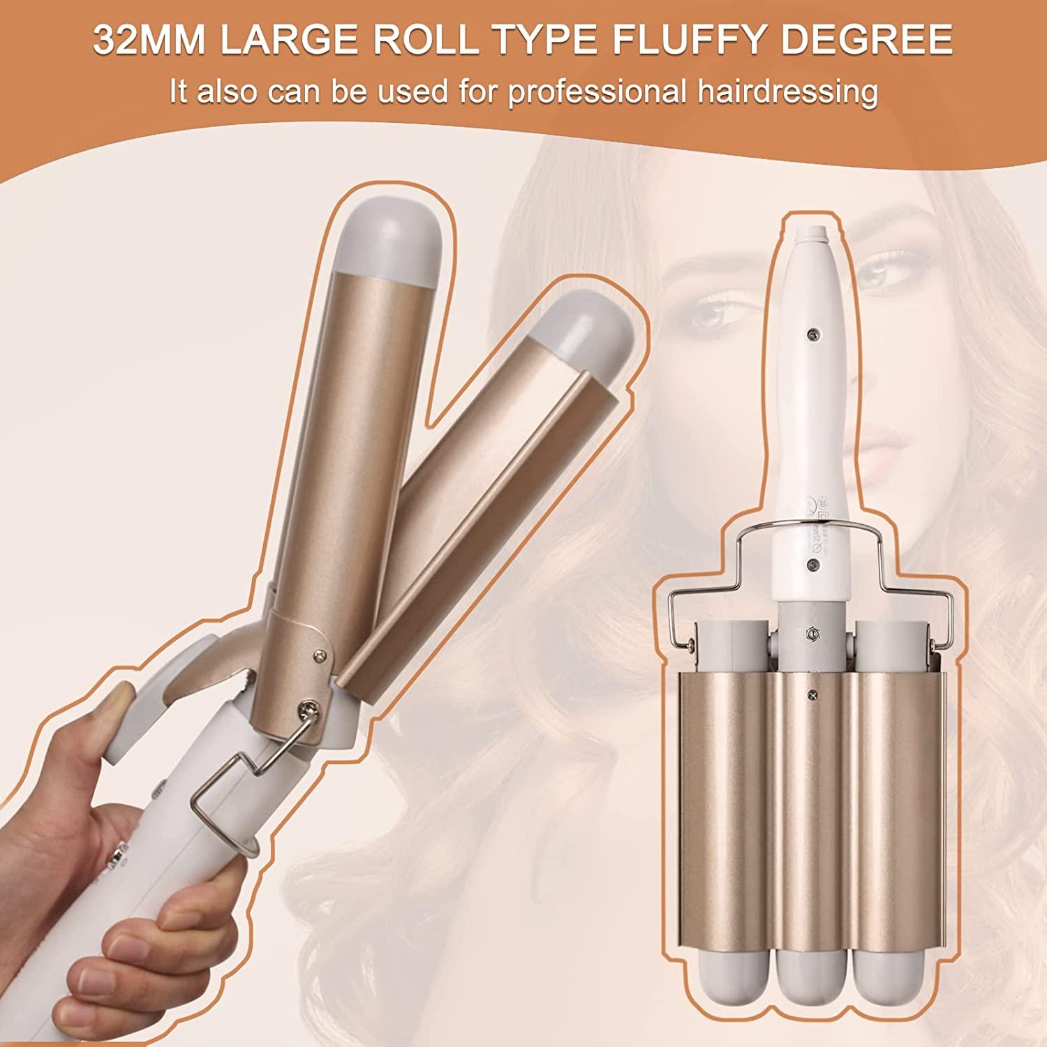 AWHOAS 3 Barrel Curling Iron - 32MM Hair Waver for Women, Beach Waves Crimper with LCD Temp ...