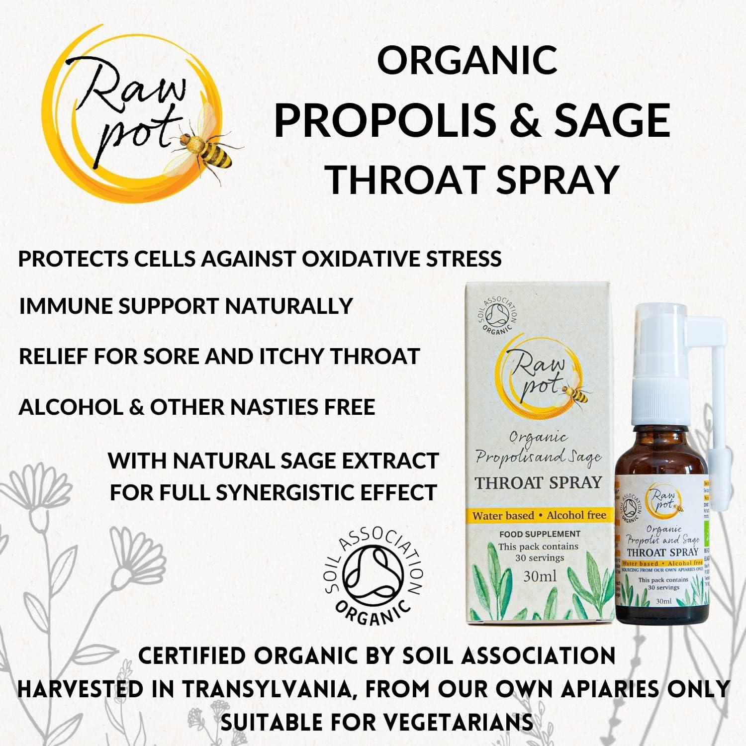 RAW POT - Organic Propolis and SAGE Throat Spray | Alcohol-Free 100% ...