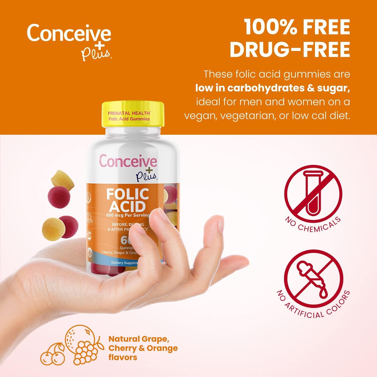 Conceive Plus Folic Acid Gummies - 800mcg Folate Supplement for Women ...