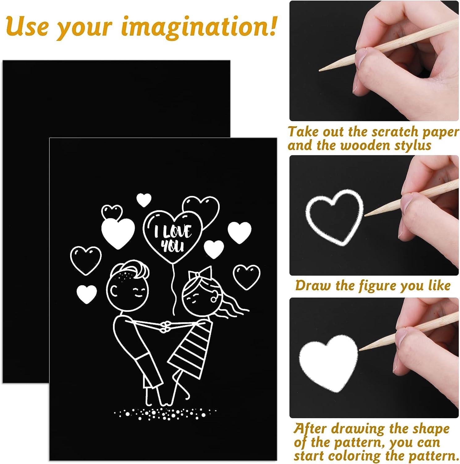 Prasacco Scratch Paper Art Set - DIY Black Scratch Off Paper with ...