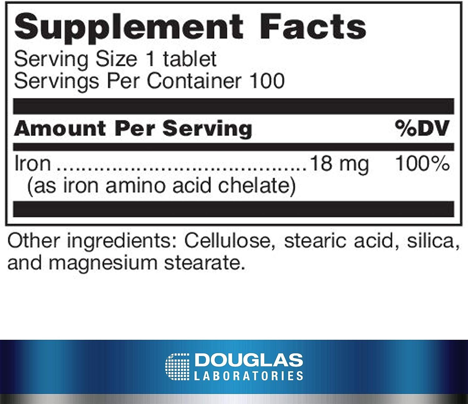 Douglas Laboratories Amino-Iron 100 Tablets | Highly Absorbable Iron ...