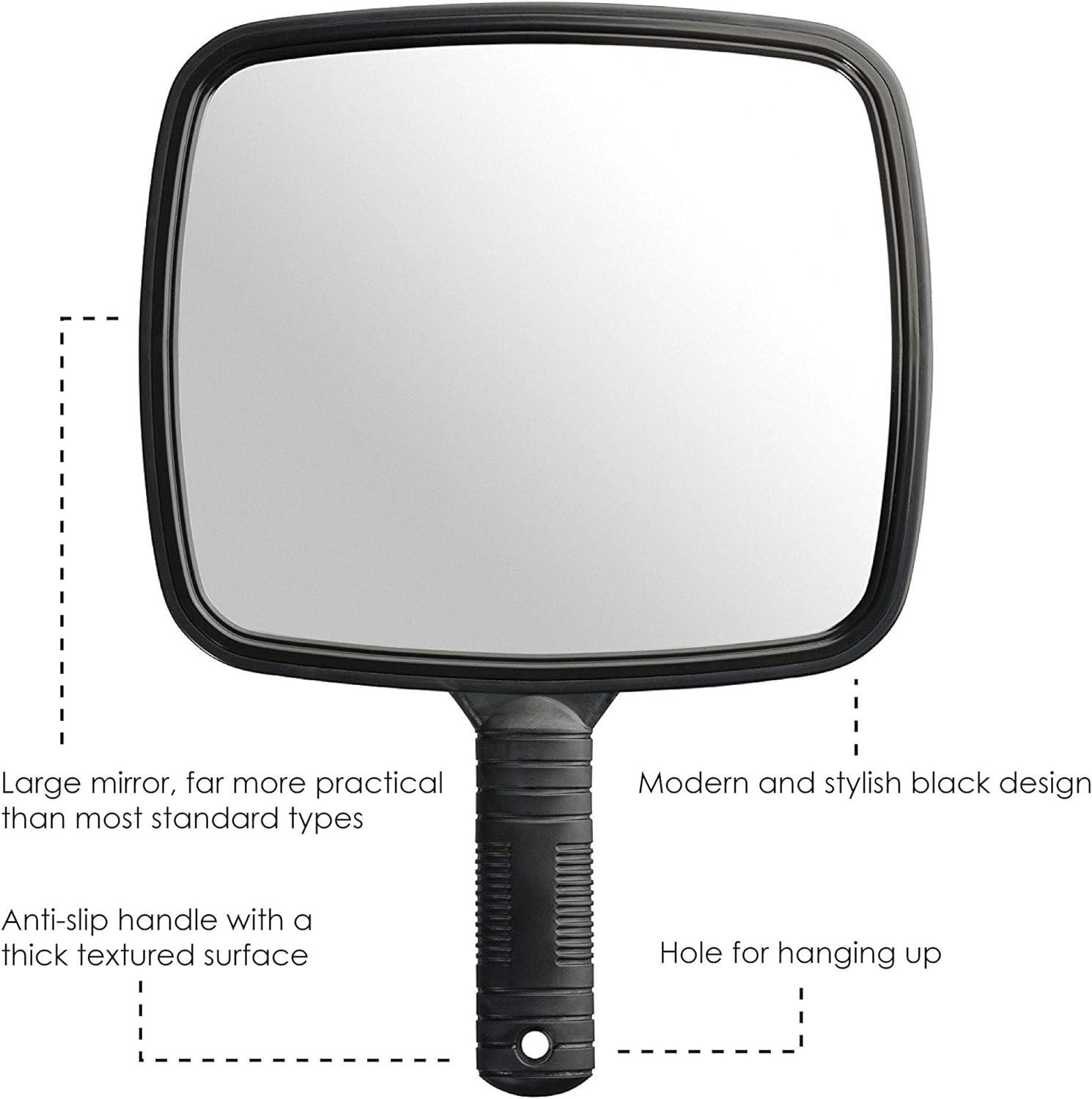 TRIXES Handheld Salon Hairdresser Mirror - Wide Angle 20x17.5cm - Black ...