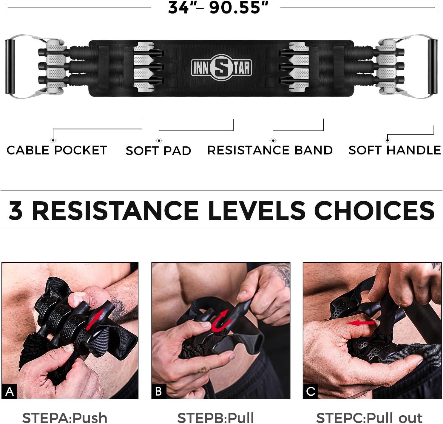 INNSTAR Adjustable Bench Press Push Up Resistance Bands - Gray - 270lb ...