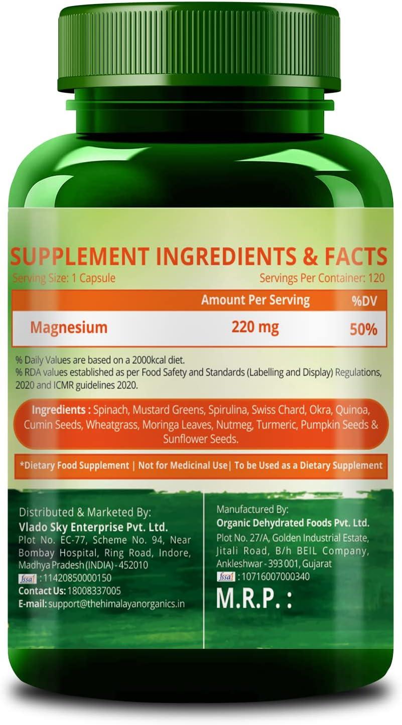 Himalayan Organics Plant Based Magnesium 220mg - 120 Veg Capsules ...