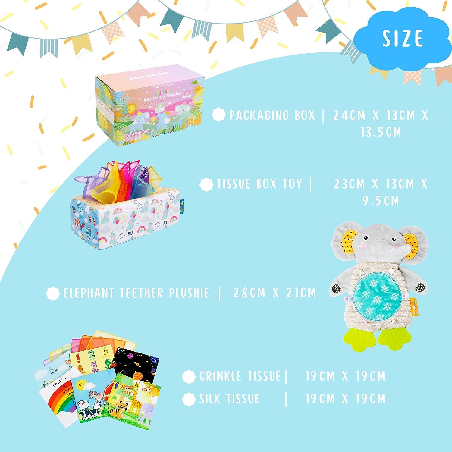 Baby Sensory Tissue Box Toy with Teether Plushie - Educational and ...