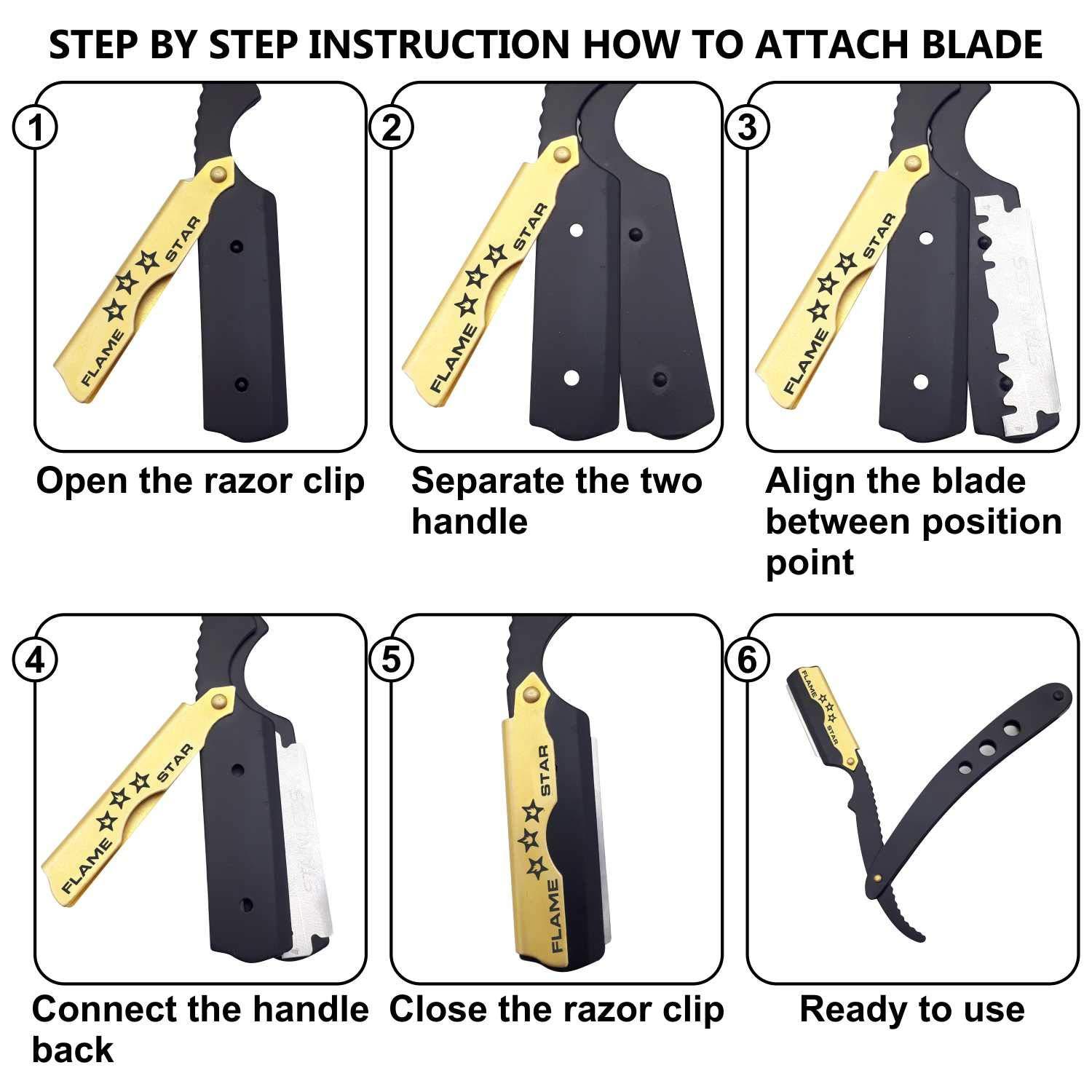 Flame Star Black and Gold Professional Barber Straight Edge Razor - 100 ...
