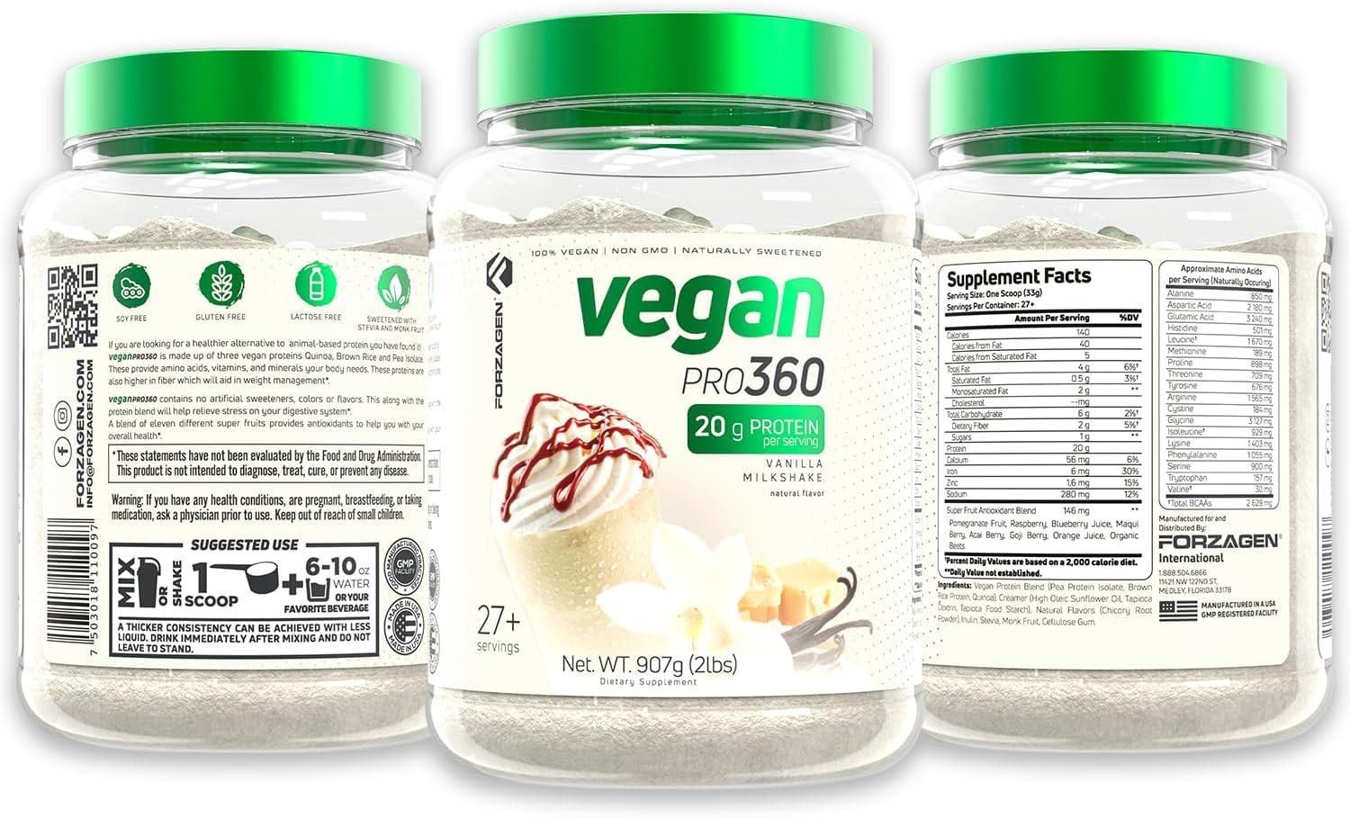 Forzagen Vegan Protein 360 - 2 lbs | 27 Servings | Plant-Based Protein ...