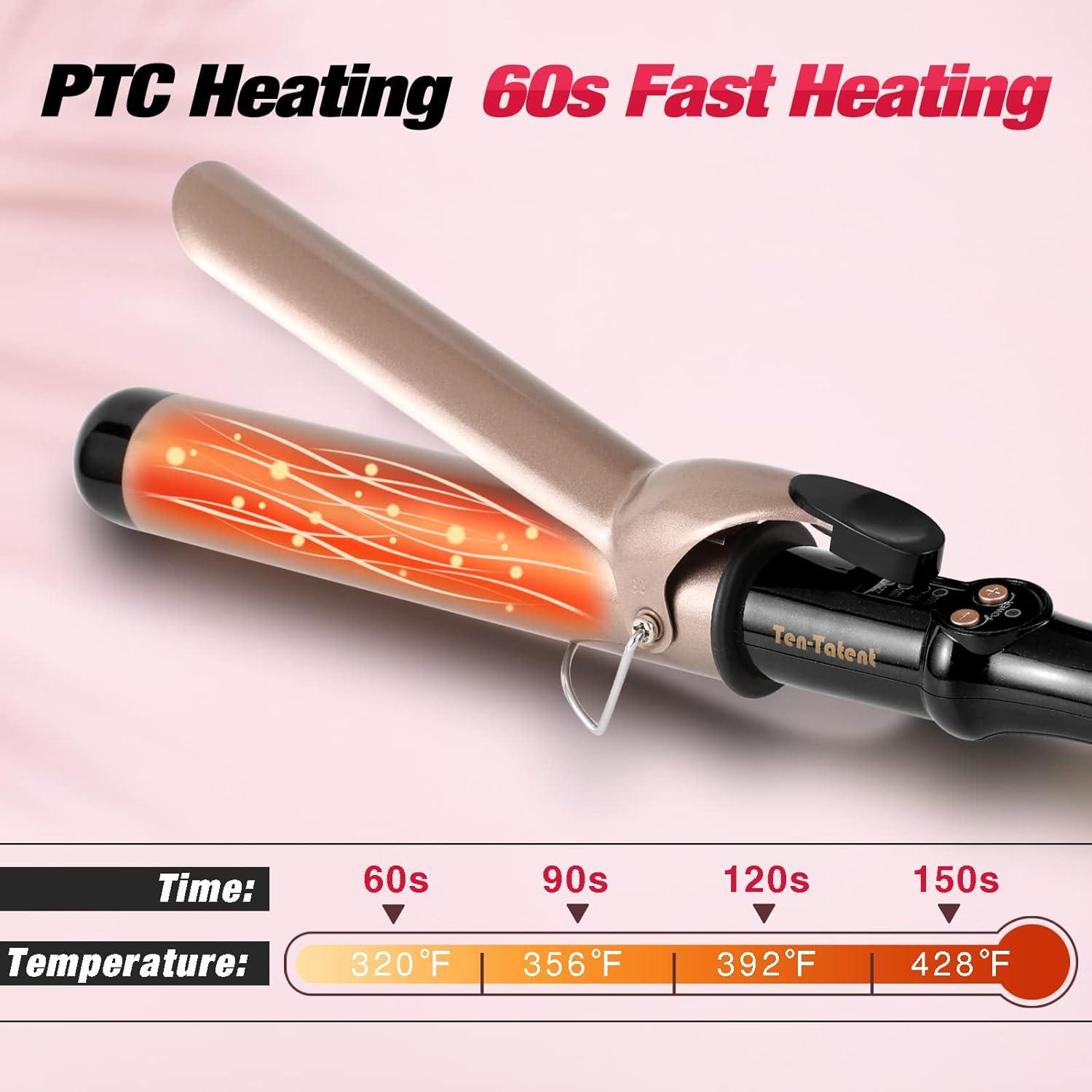 Ten-Tatent 38mm Ceramic Tourmaline Curling Tongs - Dual Voltage Curling ...