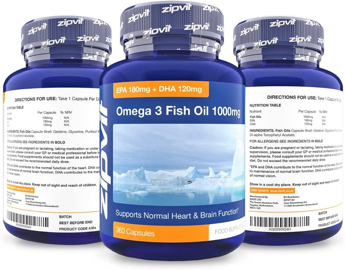 Omega 3 Fish Oil 1000mg Softgel Capsules - 360 Count | EPA 180mg, DHA ...