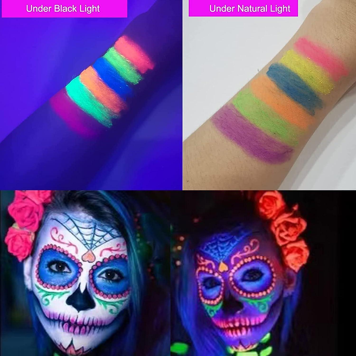 Glow in The Dark Face Body Paint Set - 12 Pcs UV Black Light Makeup Kit ...