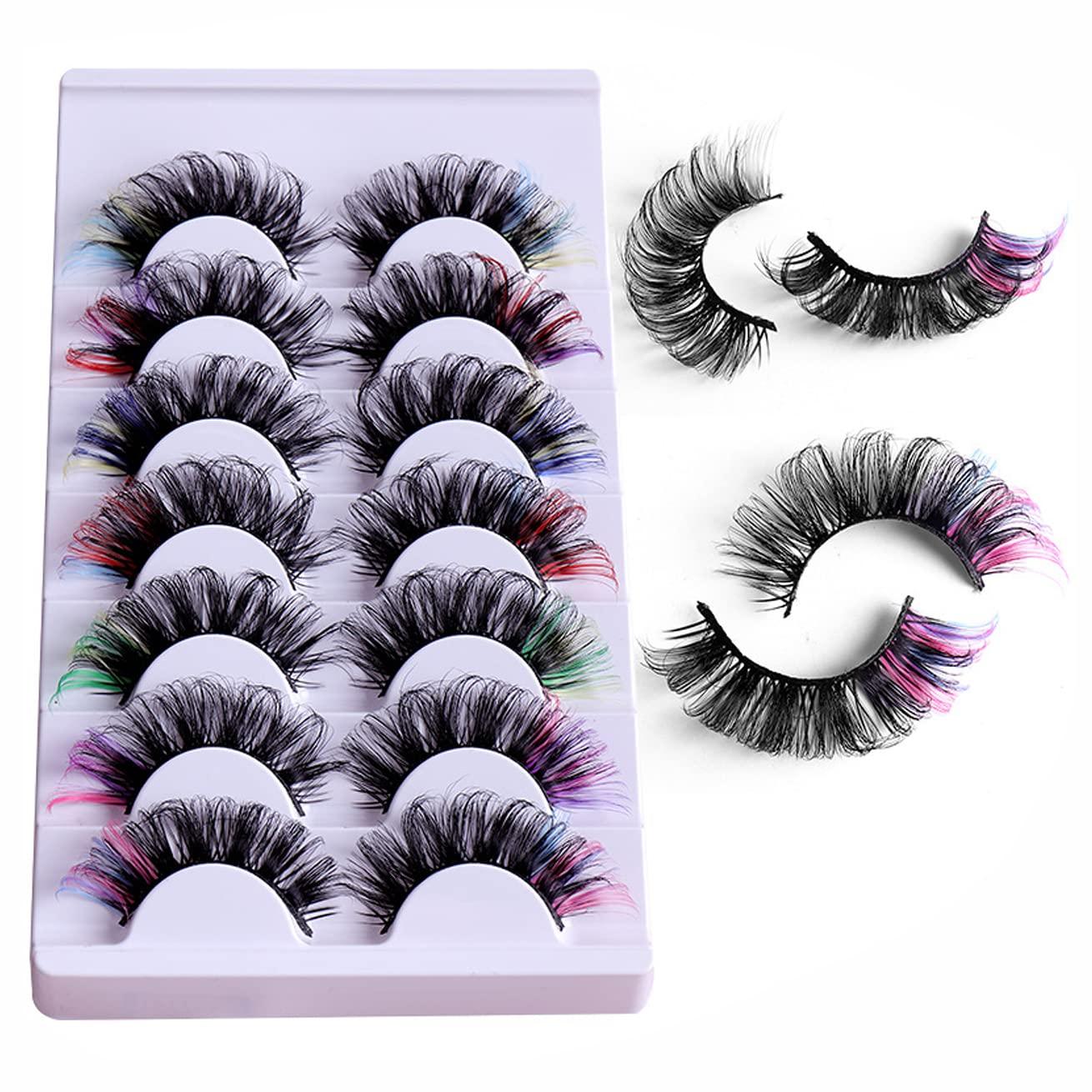 Fluffy Colored Mink Lashes - 7 Pairs, 7 Colors - Dramatic & Long False ...