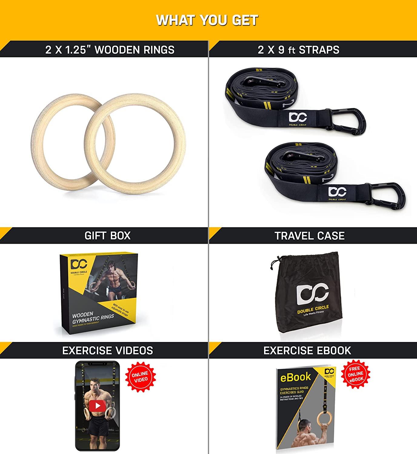 Wood Gymnastics Rings with Numbered Straps & Exercise Videos - Full ...