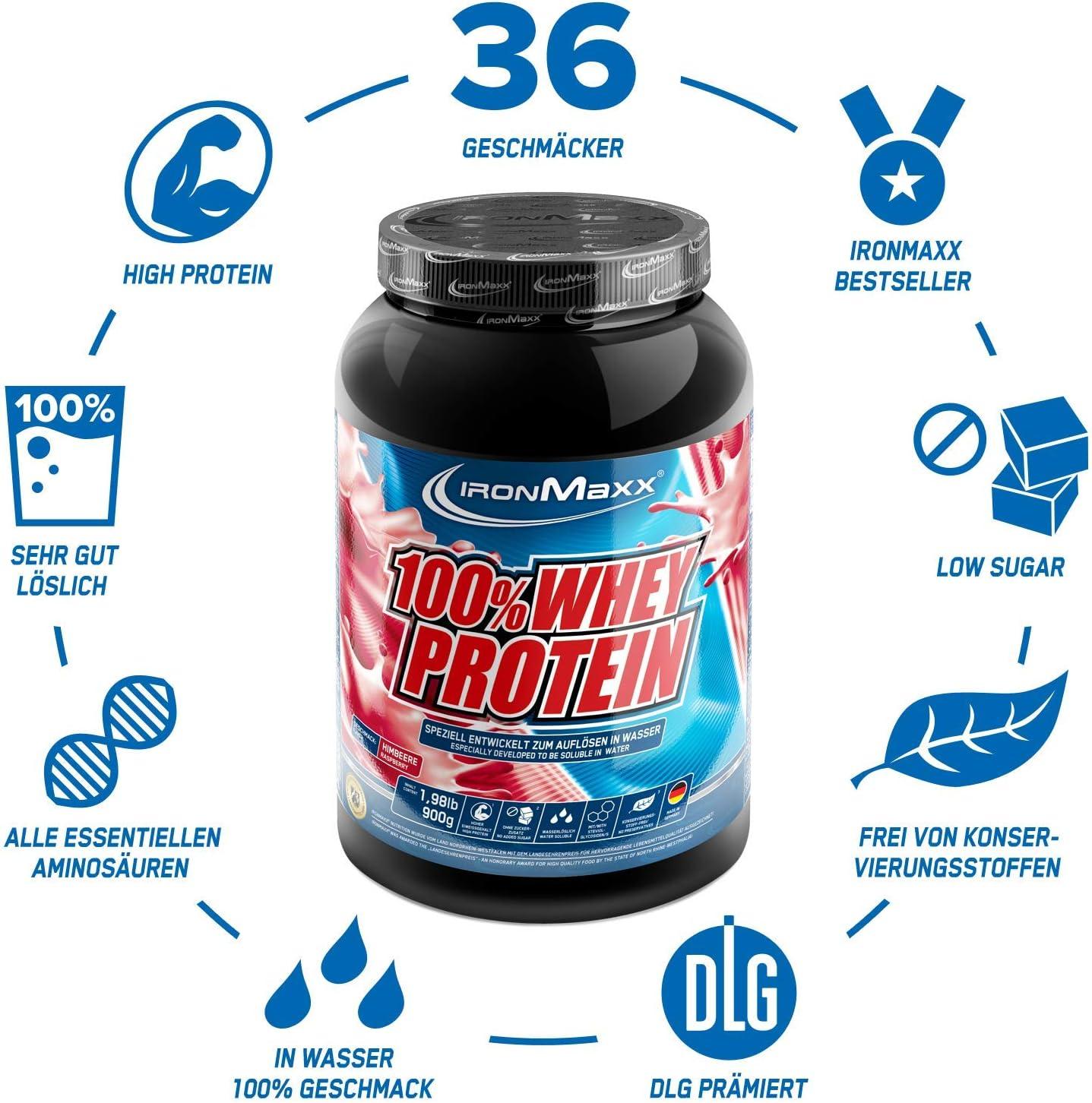 Ironmaxx 100% Whey Protein Powder - Raspberry Flavor | 900g Water ...