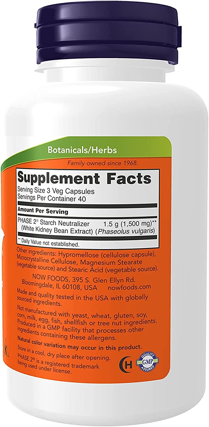 Now Supplements Phase 2 White Kidney Bean Extract 500mg - 120 Veg ...