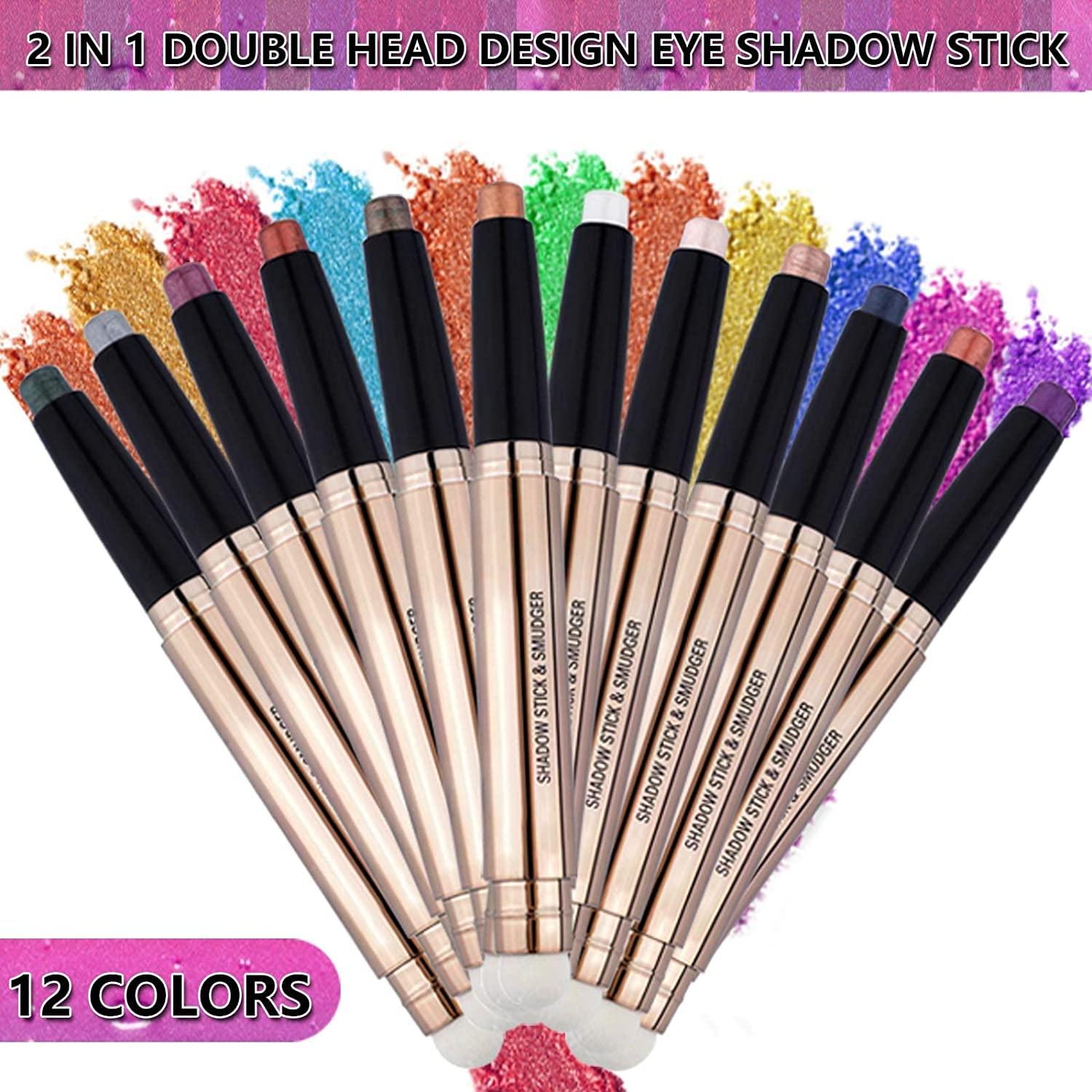 OVIQERKI 12 Color Eyeshadow Stick Shimmer Highlighter Waterproof Eye ...