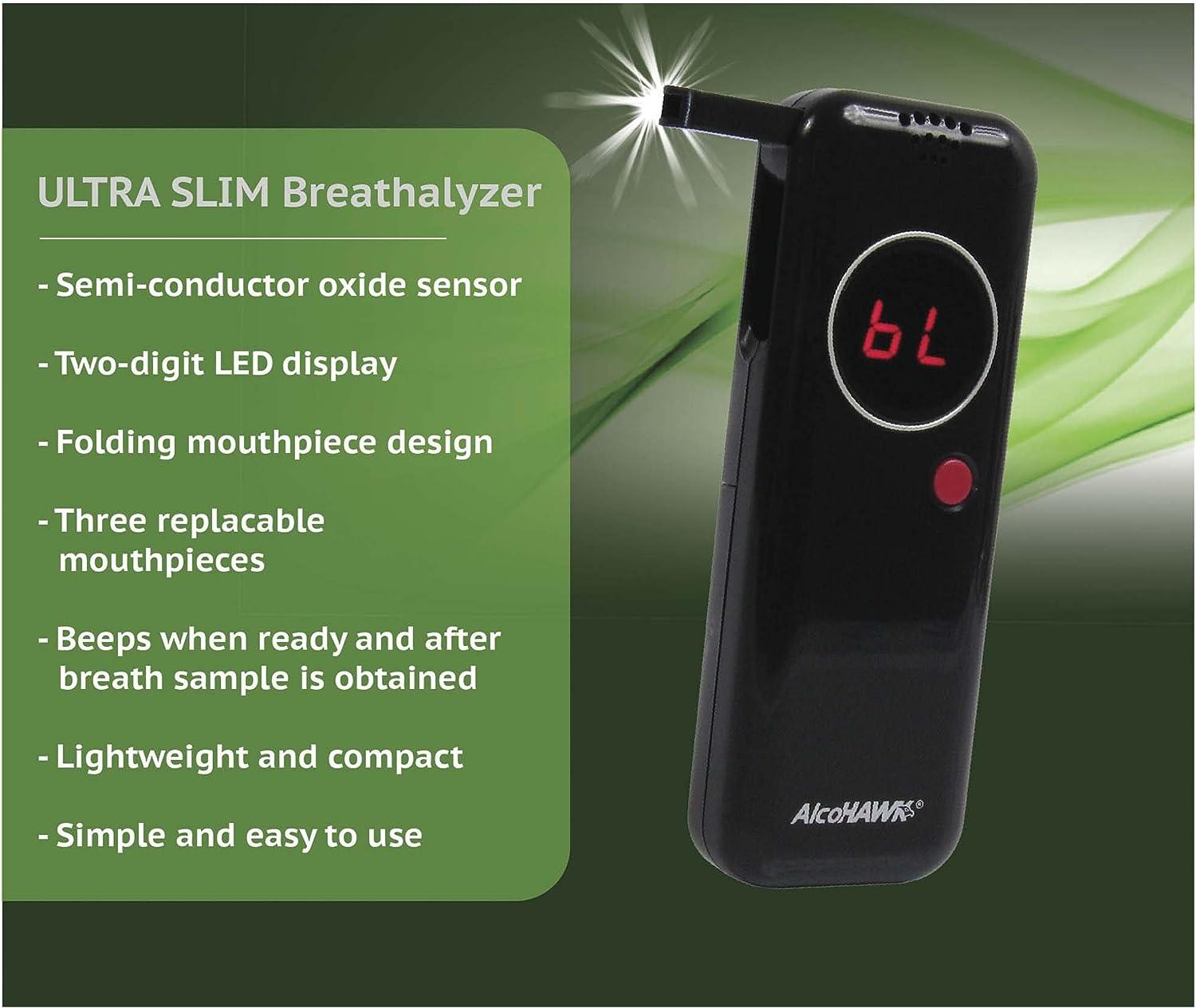 AlcoHAWK Ultra Slim Breathalyzer | Portable Alcohol Detector with LED ...