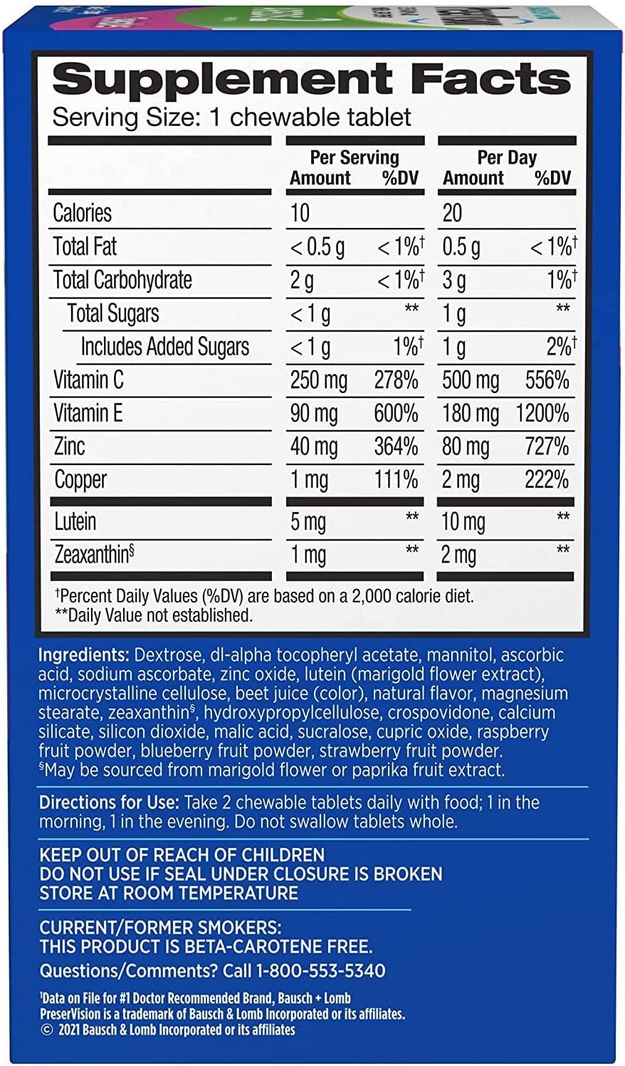 PreserVision AREDS 2 Eye Vitamin & Mineral Supplement Chewable Tablets ...