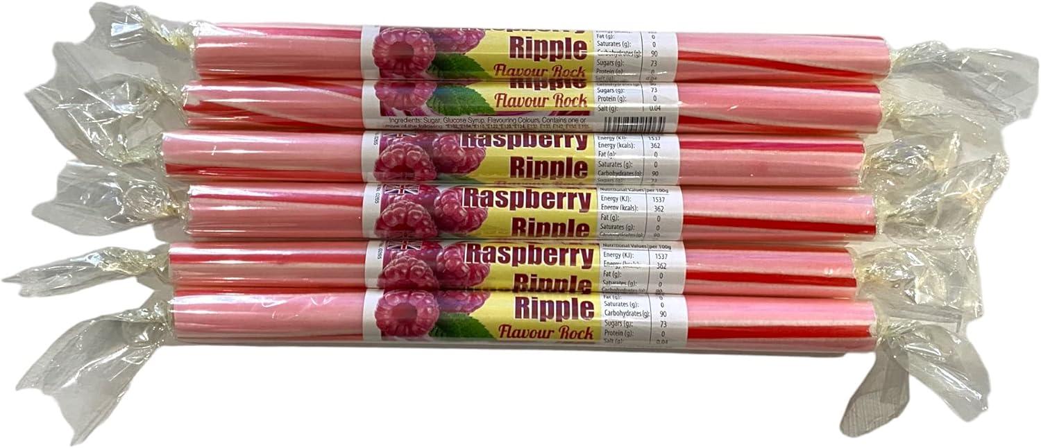 100 X Raspberry Ripple Rock Sticks Handmade Traditional Rainbow Classic ...