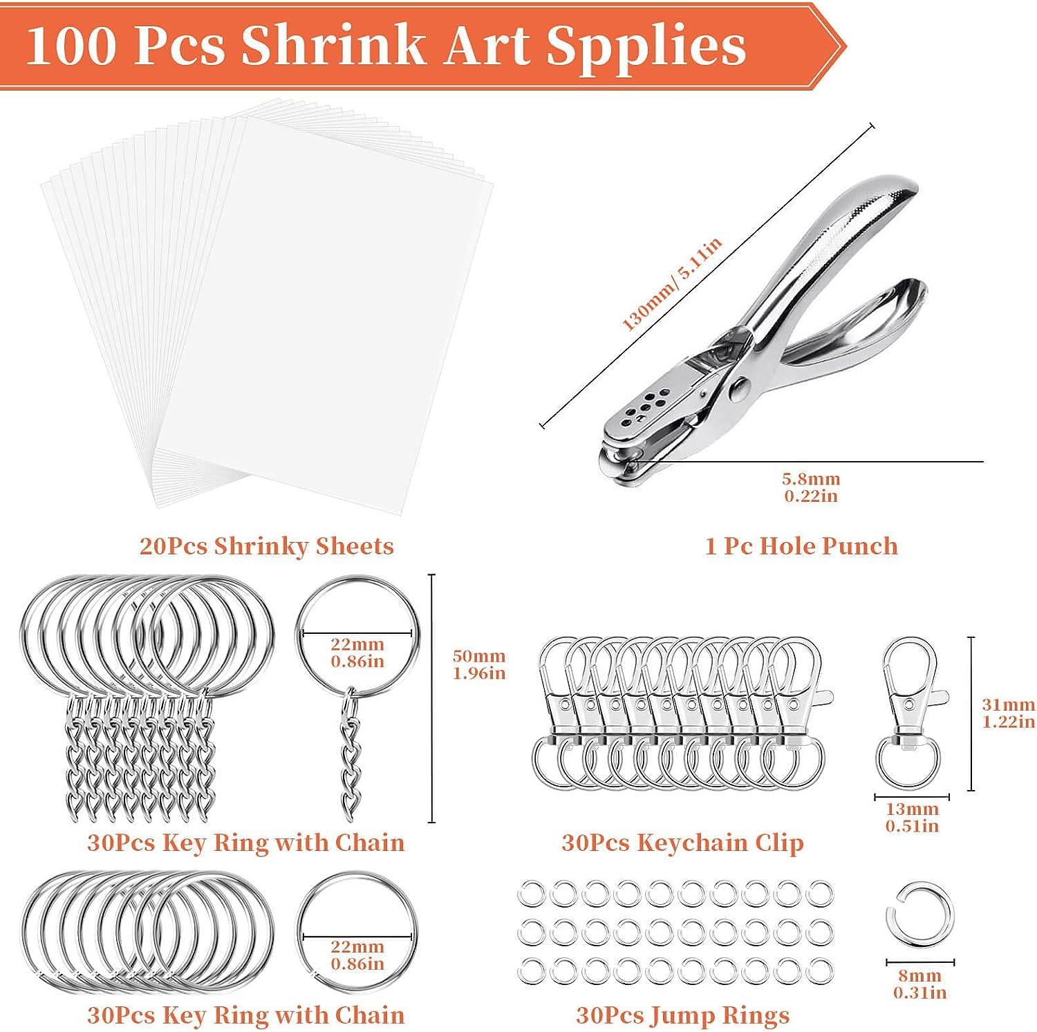 Cridoz Shrinky Dink Keychain Kit - 20 Sheets, Keychain Clip, Split Key Rings, Jump Rings, Hole ...