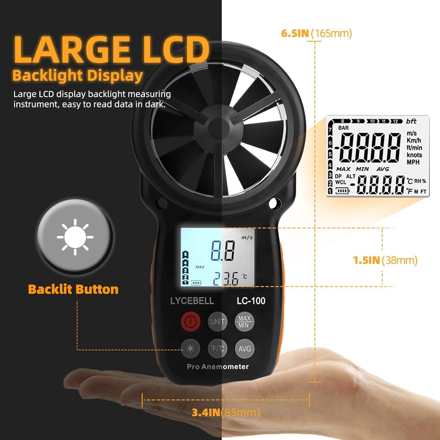 Lycebell LC-100 Digital Anemometer | Handheld Wind Speed Meter ...