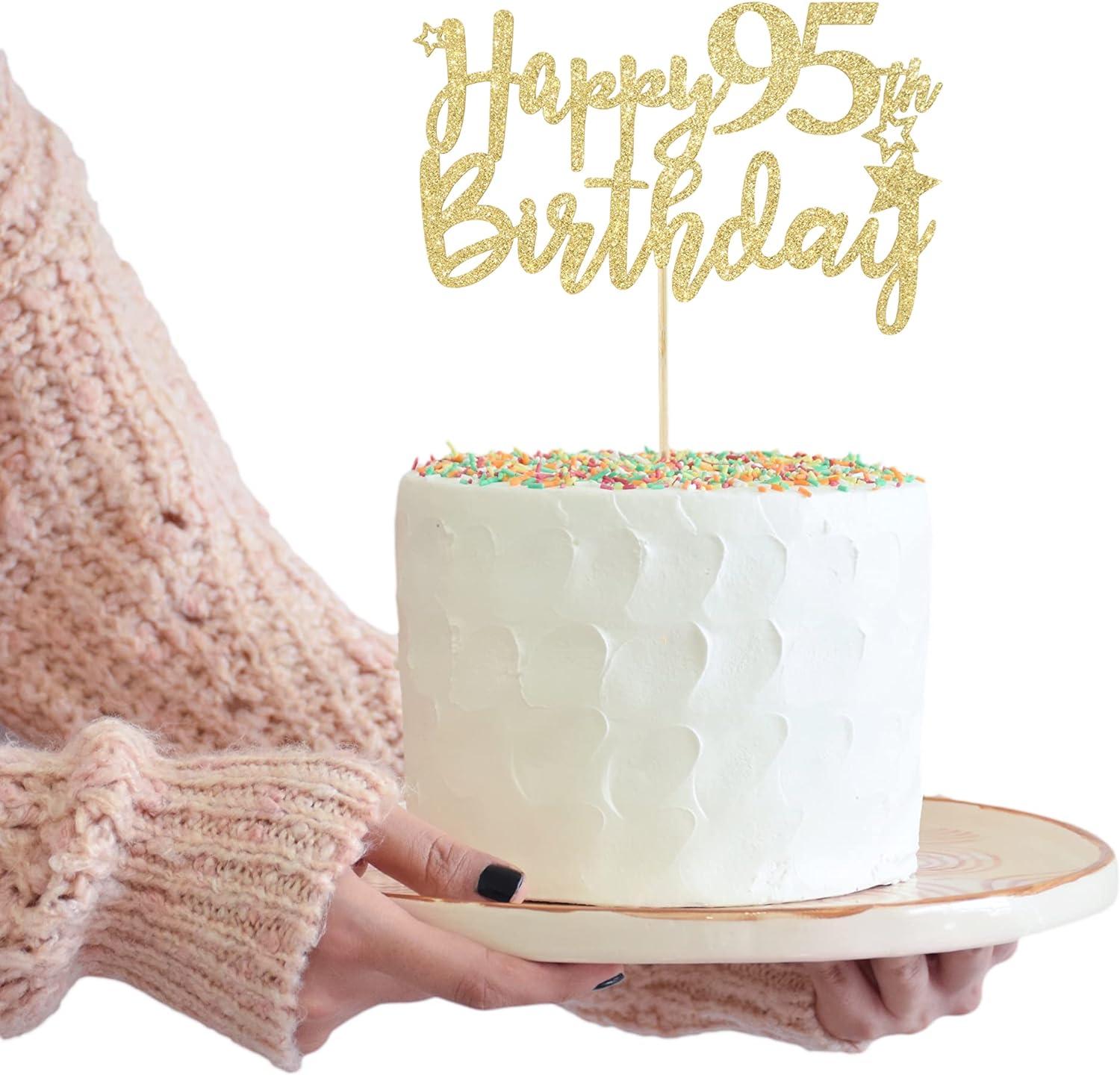 LOVENJOY Happy 95th Birthday Cake Topper Gold Glitter Hello 95 and ...