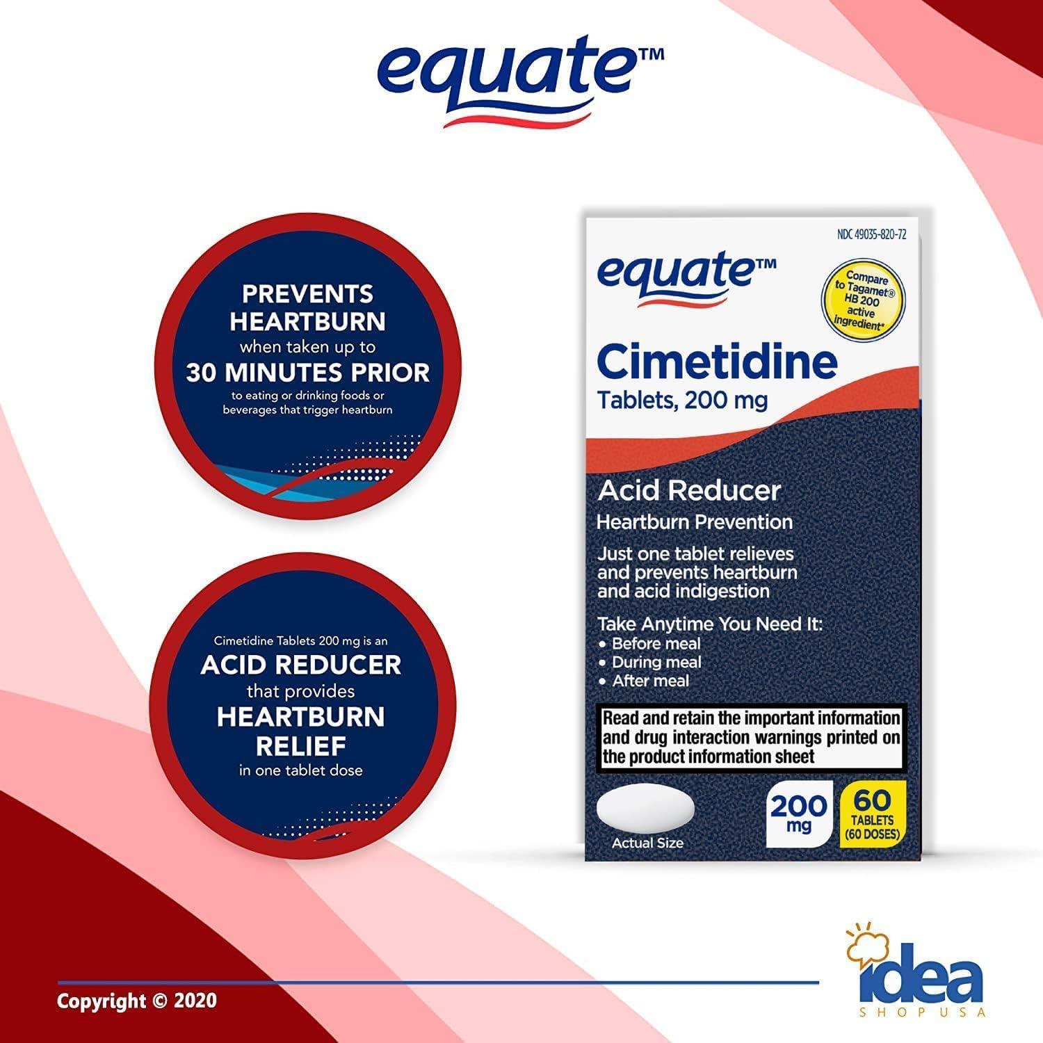 Equate Cimetidine 200mg - Heartburn Medicine Stomach Acid Reducer 60ct ...