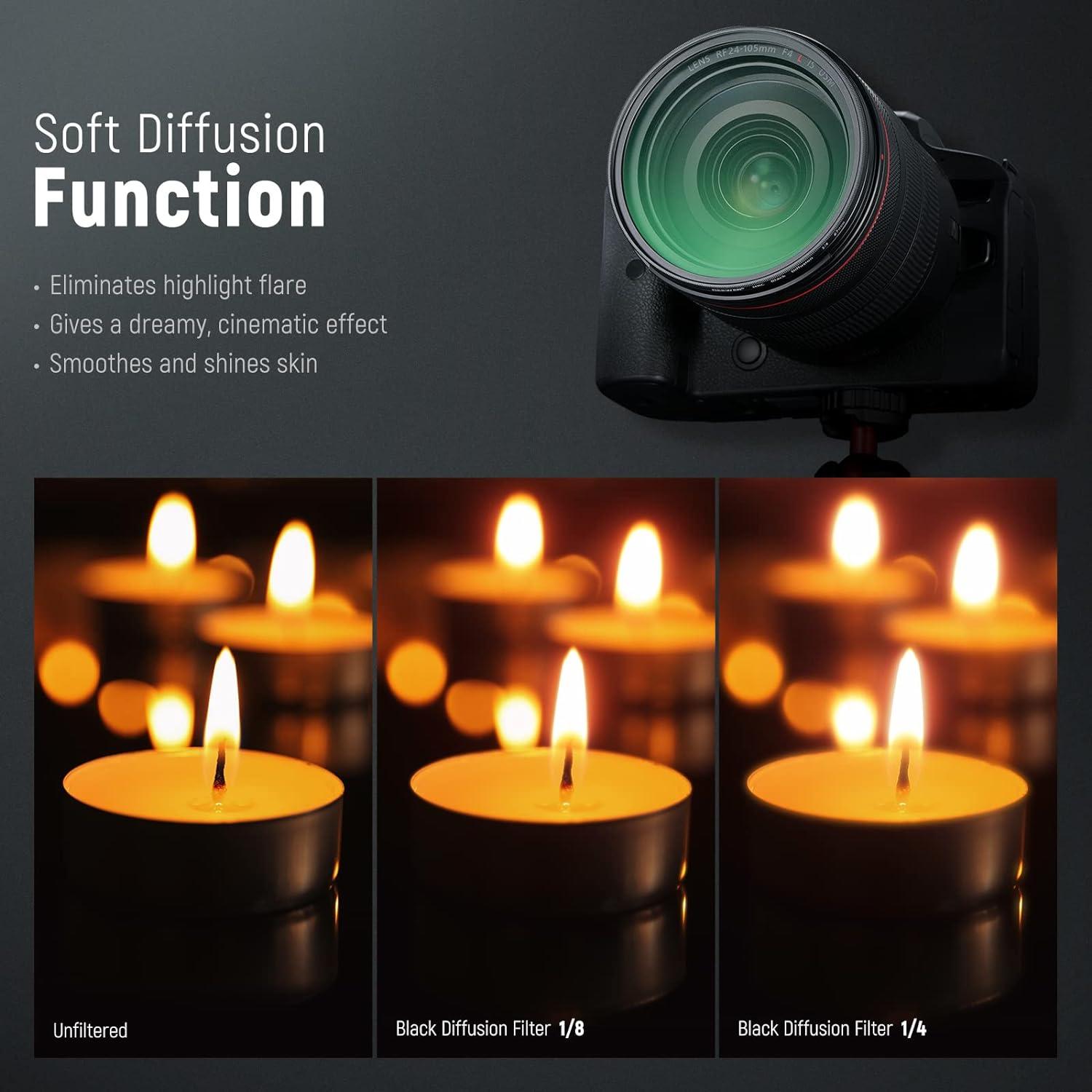 Filter NEEWER 67mm Black Mist Diffusion Filter Set - 1/4 & 1/8 Strength ...