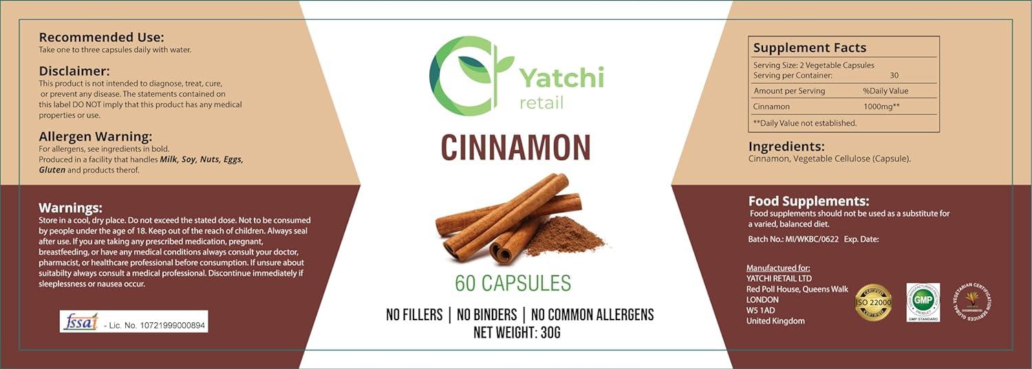 Yatchi Retail Premium Cinnamon 500mg Extract Capsules | 60 Capsules ...