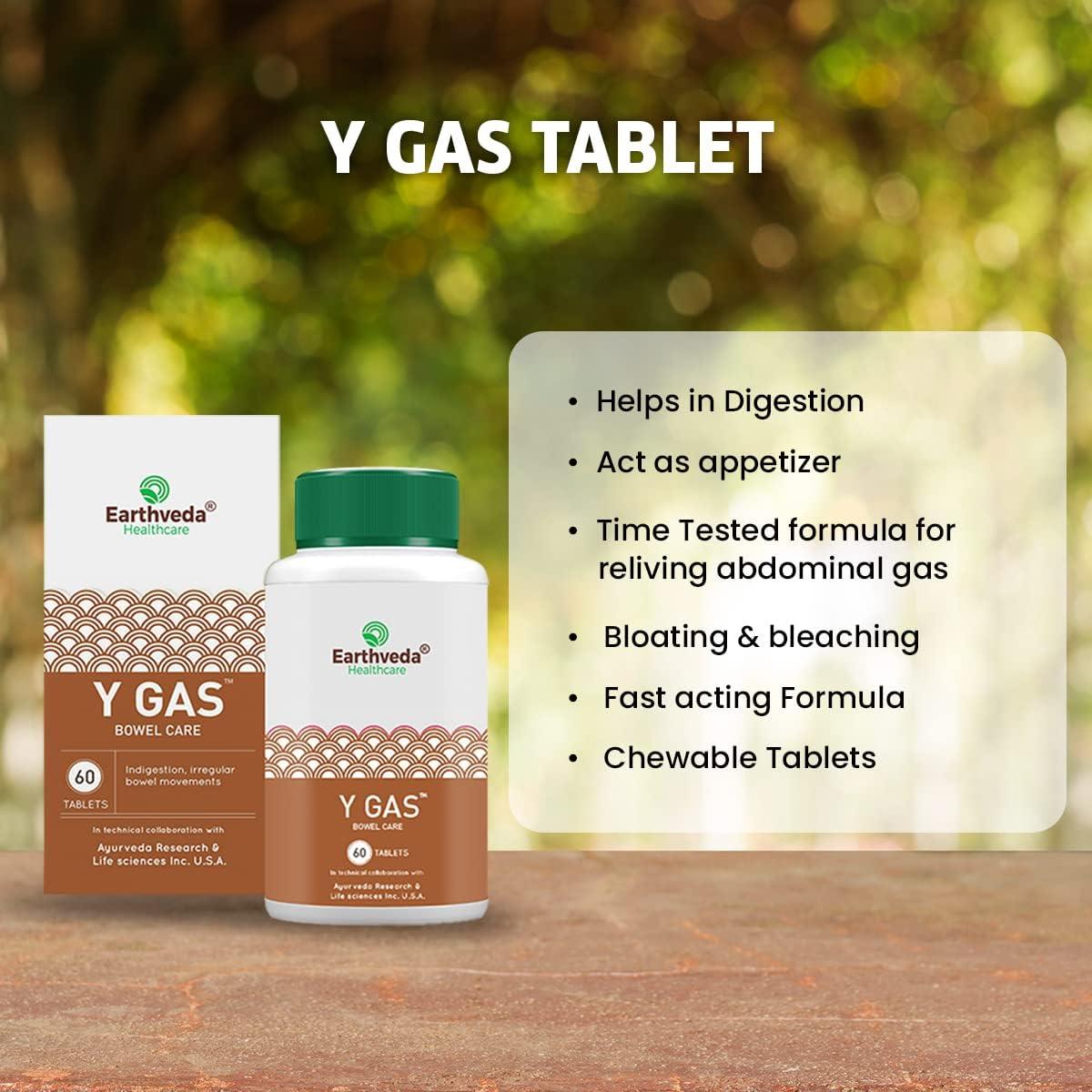 Earthveda Y Gas Tablets - Herbal Supplement for Gas Relief - 60 Tablets ...