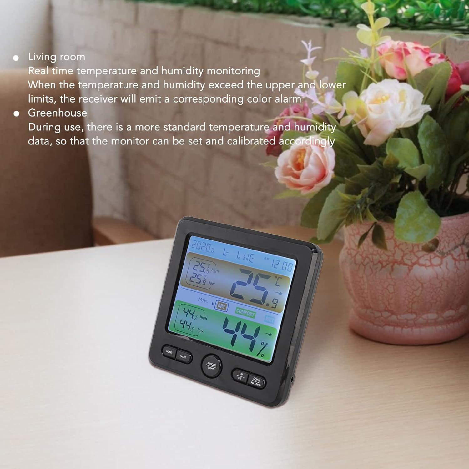 Accurate Indoor Thermometer with Digital Clock & Color Alarm - Battery ...