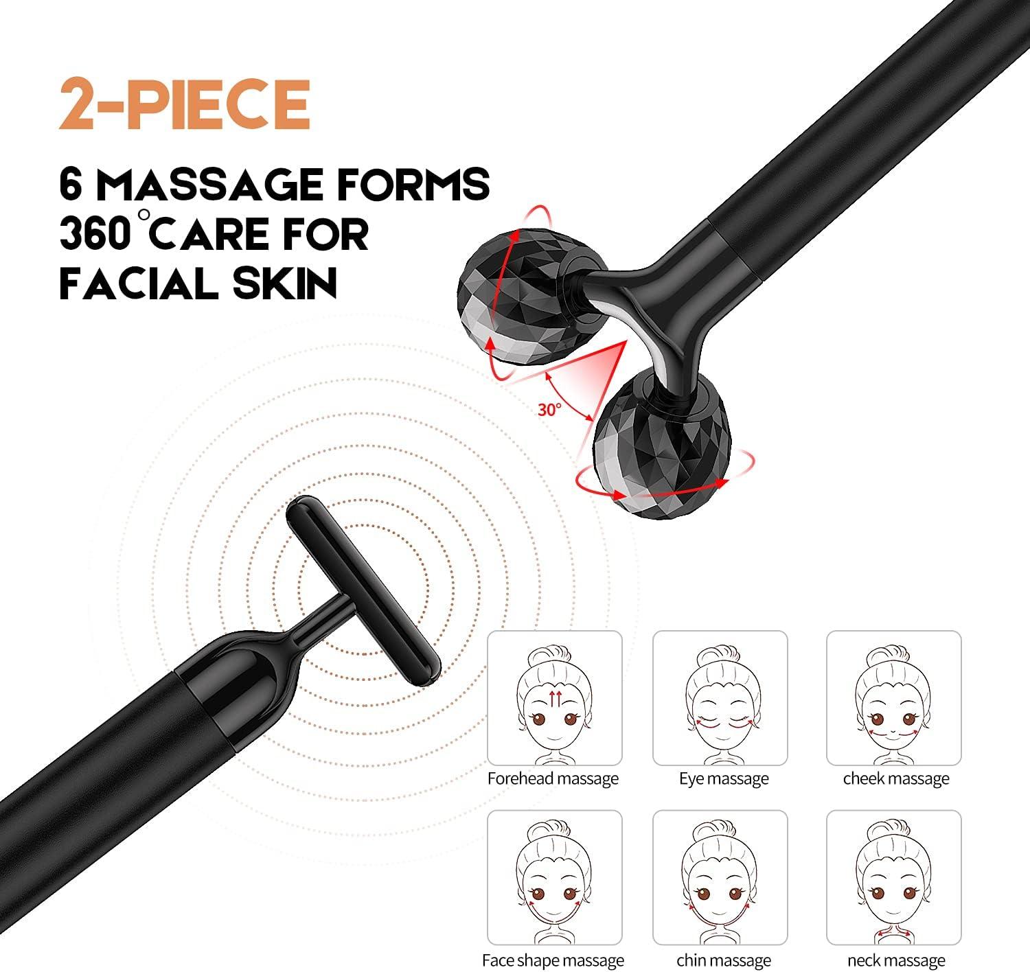 2 in 1 Electric Face Massager Kit - 3D Roller & T Shape Facial Tool Set ...