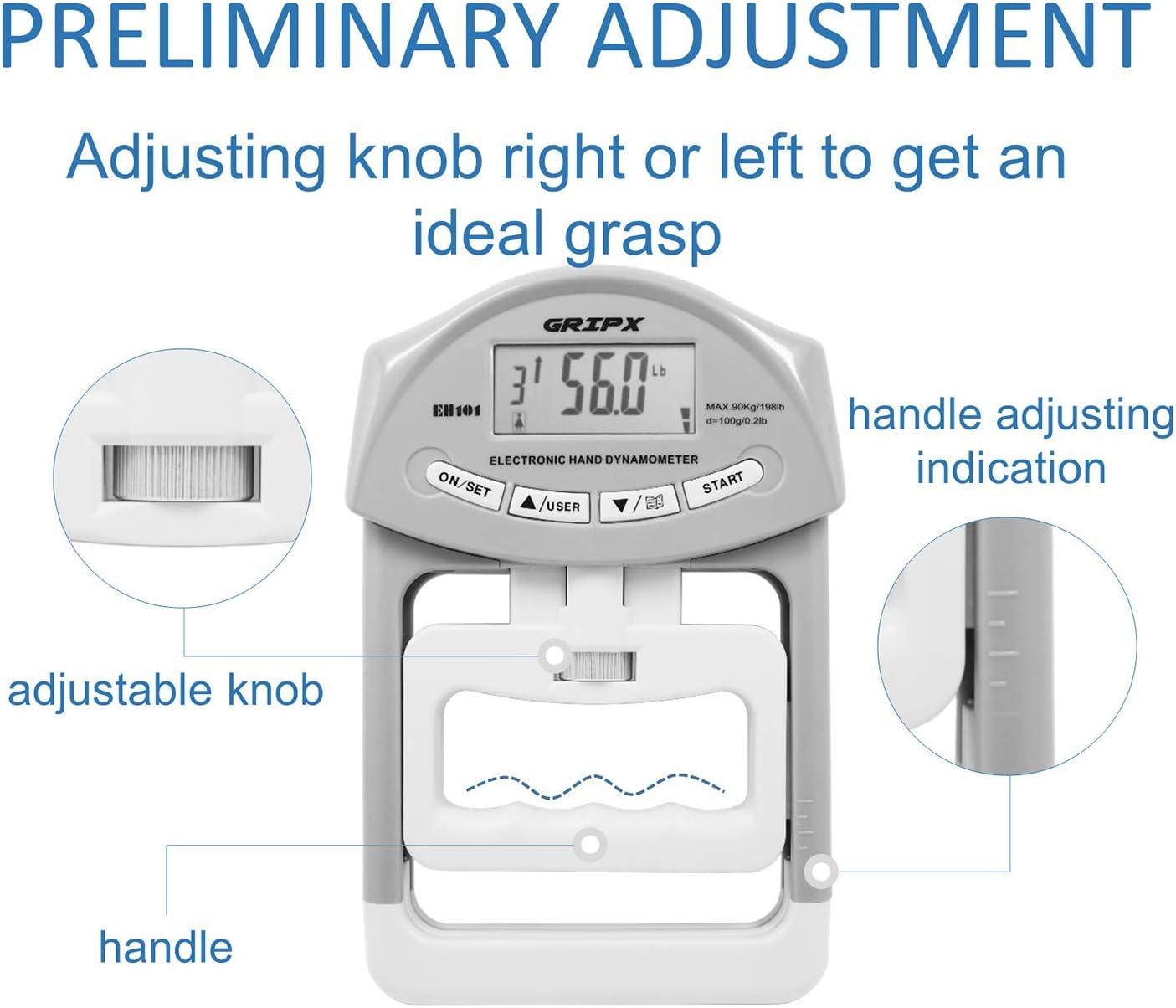 GRIPX Digital Hand Dynamometer | Electronic Grip Strength Meter - 198 lbs / 90 kg - Automatic ...