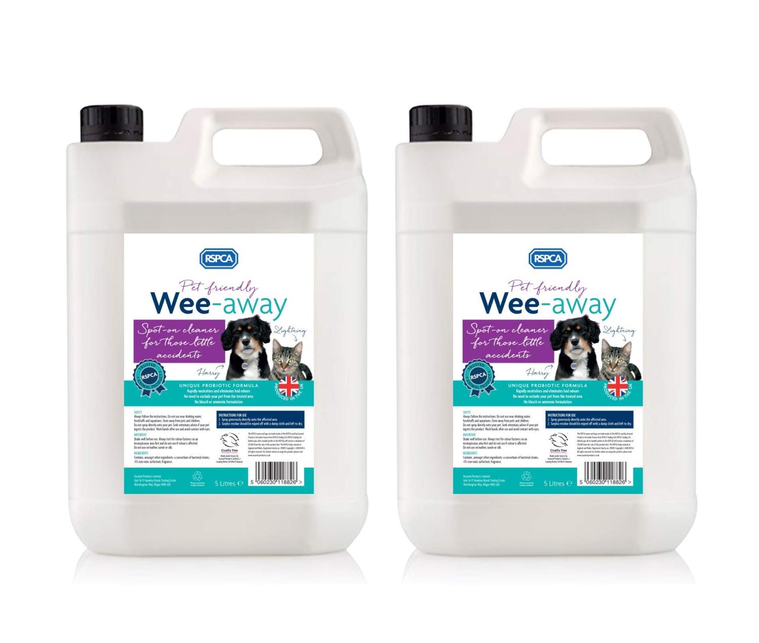 RSPCA Wee Away Pet Friendly Stain and Odour remover 2 x 5L bottles ...