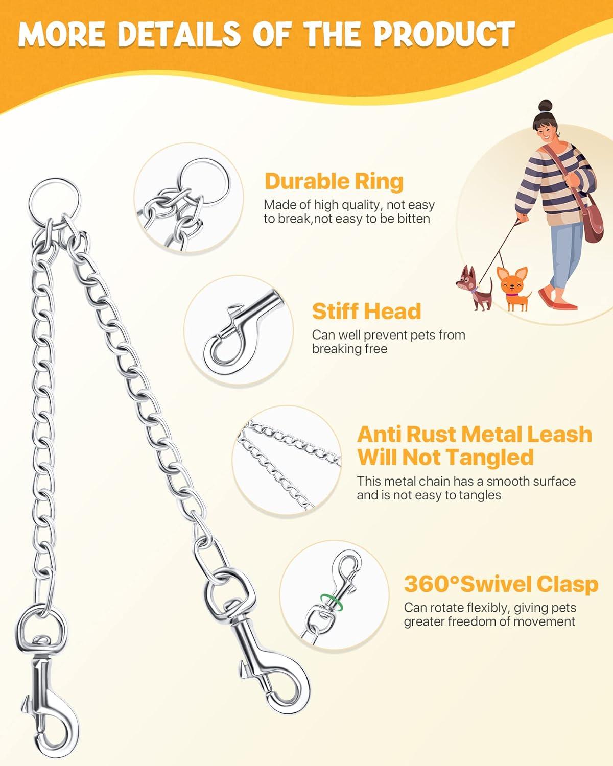 Double Dog Heavy Duty Steel Chain Leash for 2 Dogs - Durable 3.5mm ...