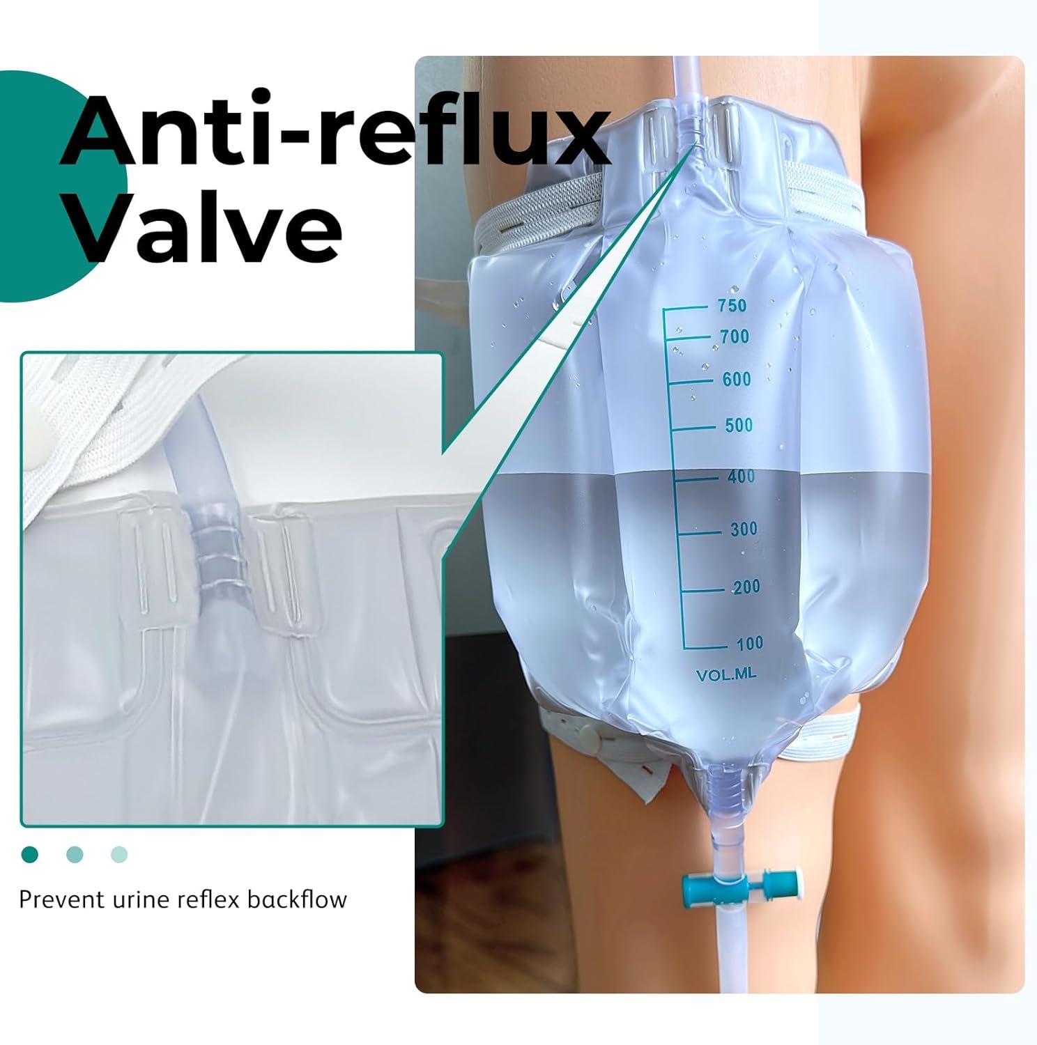 6-Piece Urine Bag Holder Set | 750ml with Valve & T-Drain | Anti-Reflux ...