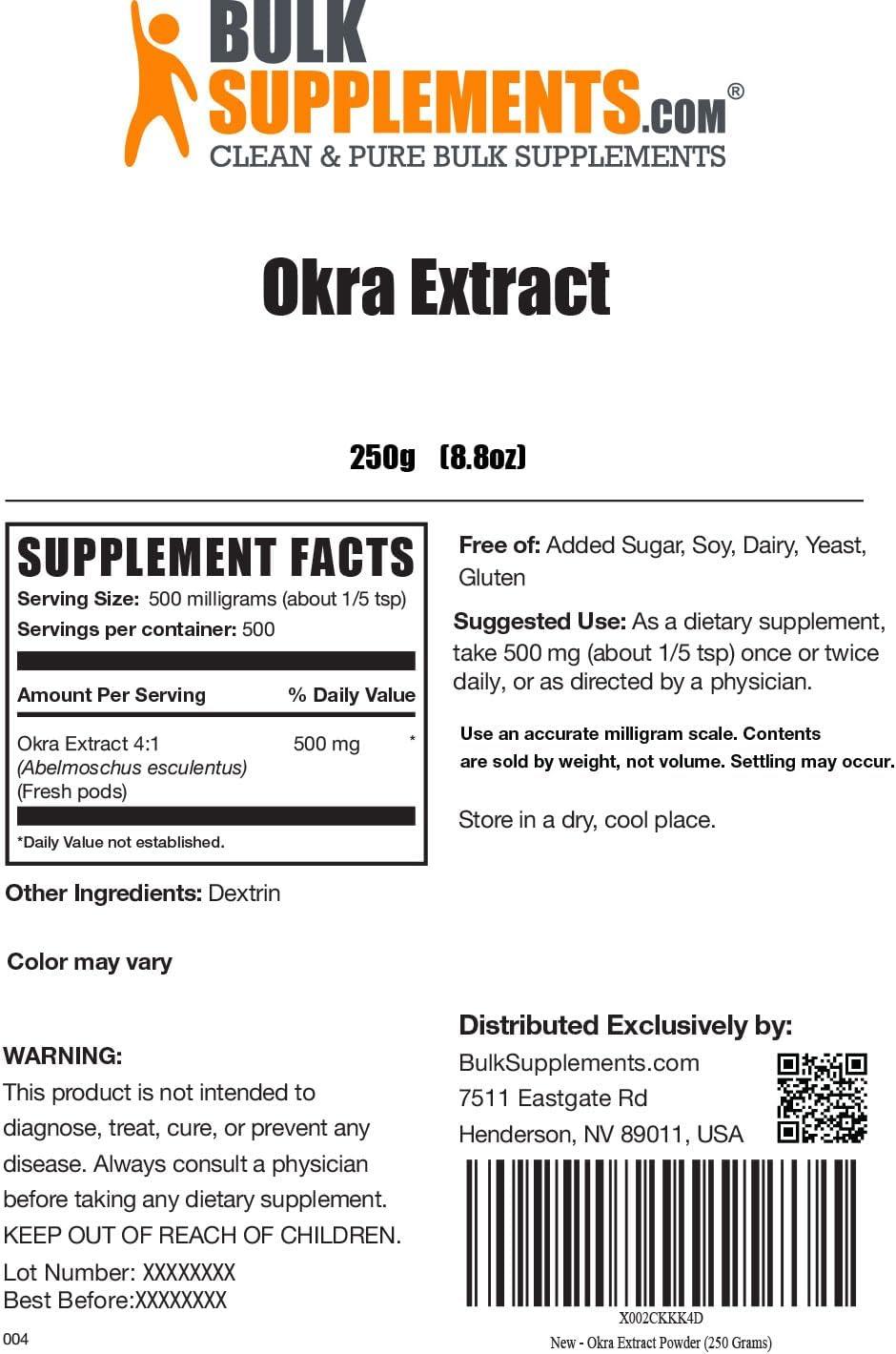 BulkSupplements.com Okra Extract Powder - Digestion & Bowel Movement ...