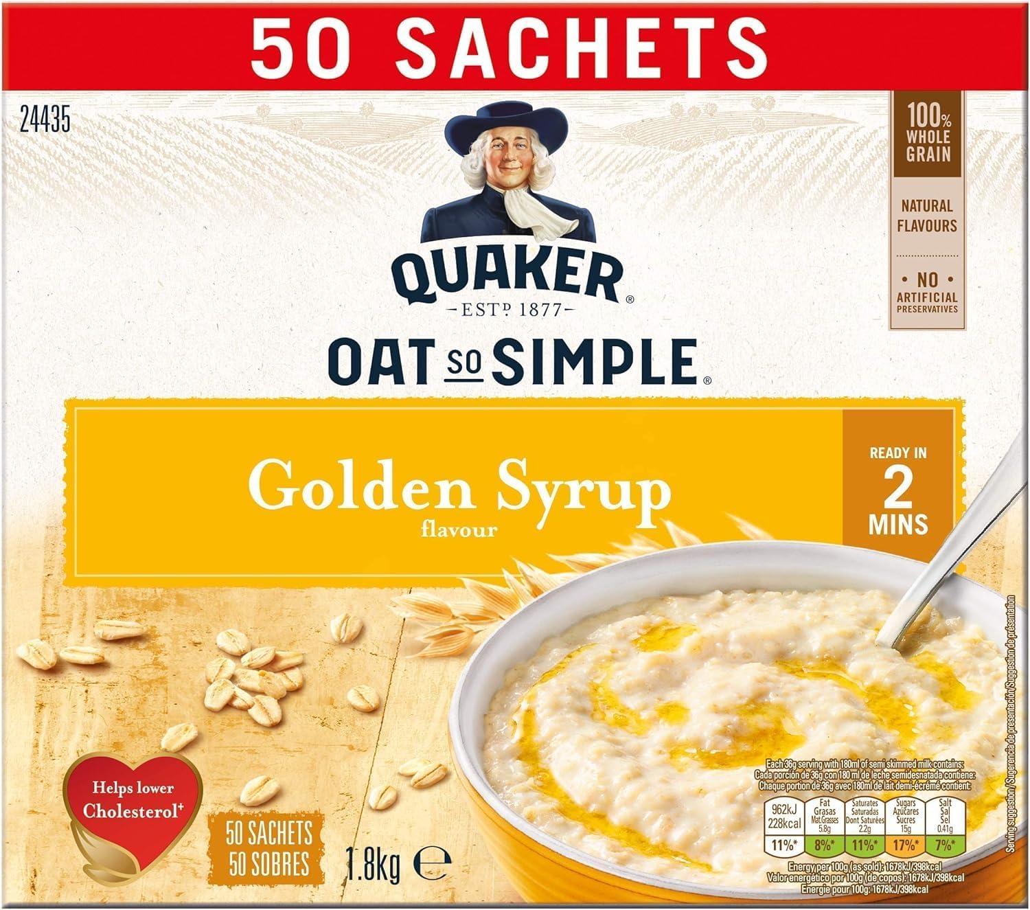 Quaker Oat So Simple Golden Syrup (50 x 36g) - 50 Sachets | Helps Lower ...