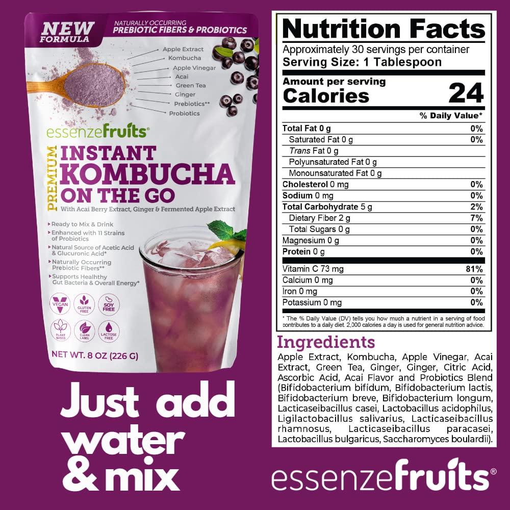 Instant Acai Kombucha On-The-Go Drink Mix | Probiotic & Prebiotic with ...