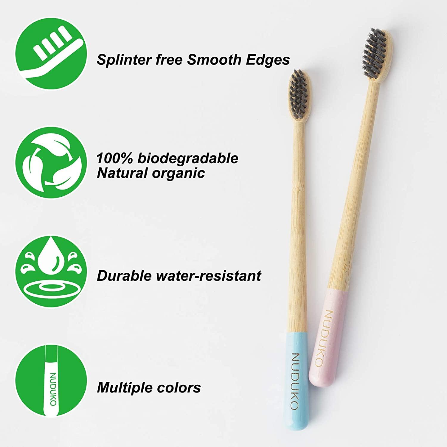 Biodegradable Bamboo Charcoal Toothbrushes - 6 Pack | Soft Bristle, Eco ...