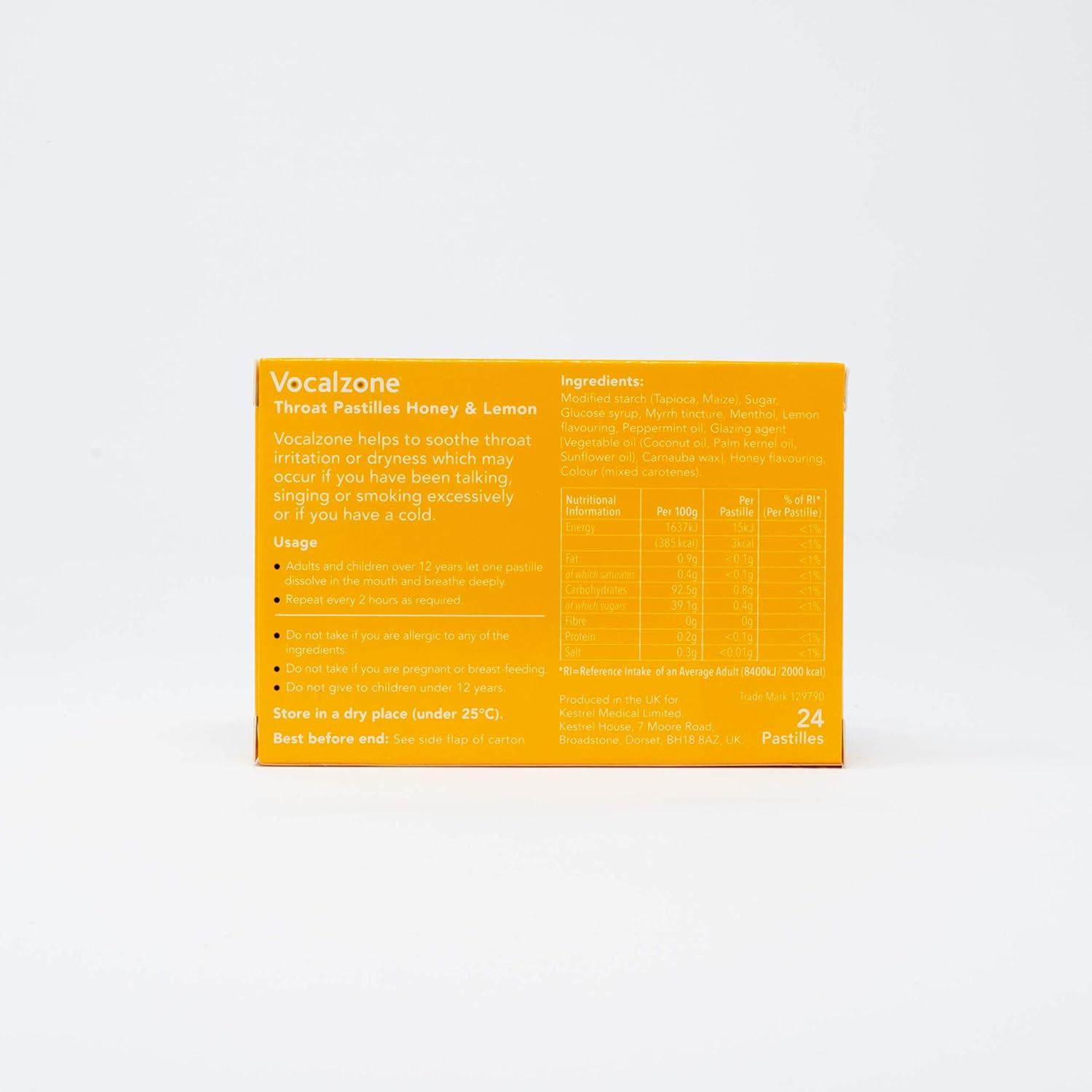 Vocalzone Throat Pastilles Honey & Lemon 24 - Soothing Relief for Sore ...